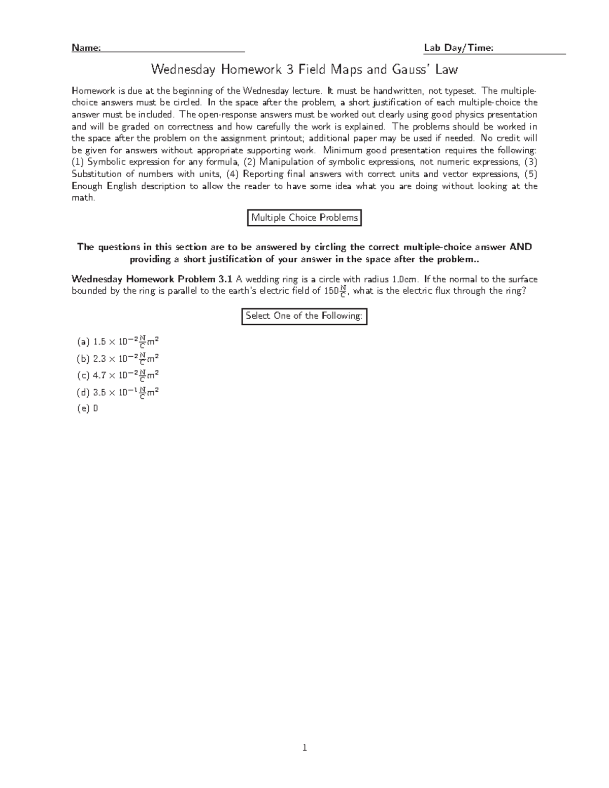 Homework-3 - Field Maps and Gauss' Law Multiple Choice and Open ...