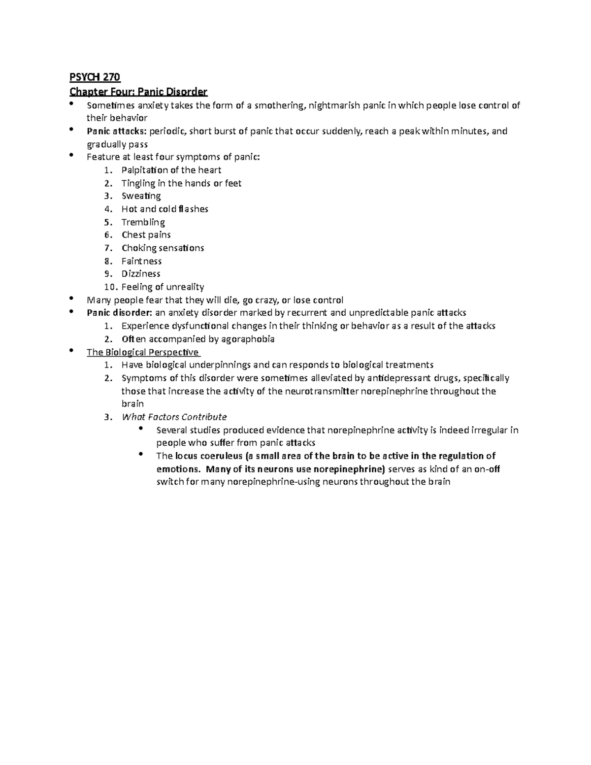 Chapter 4 Panic Disorder - PSYCH 270 Chapter Four: Panic Disorder ...