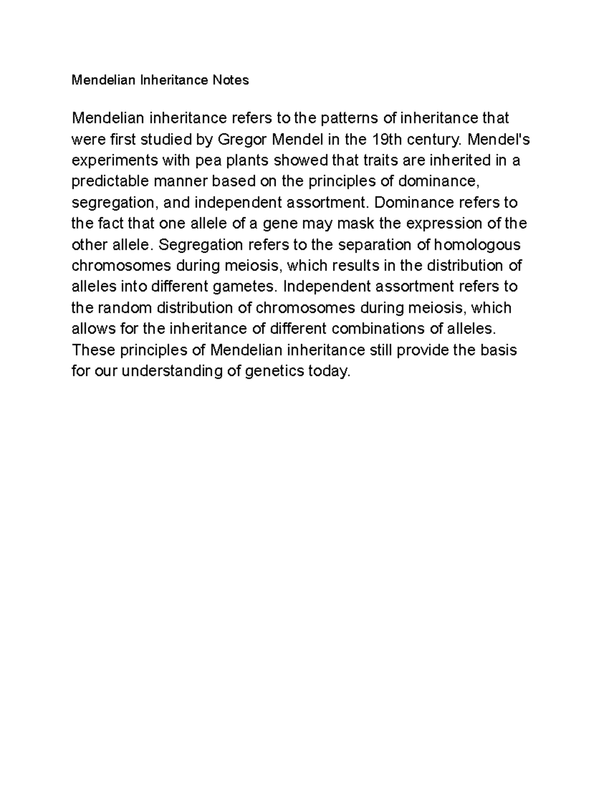 AP Biology Mendelian Inheritance Notes - Mendelian Inheritance Notes ...