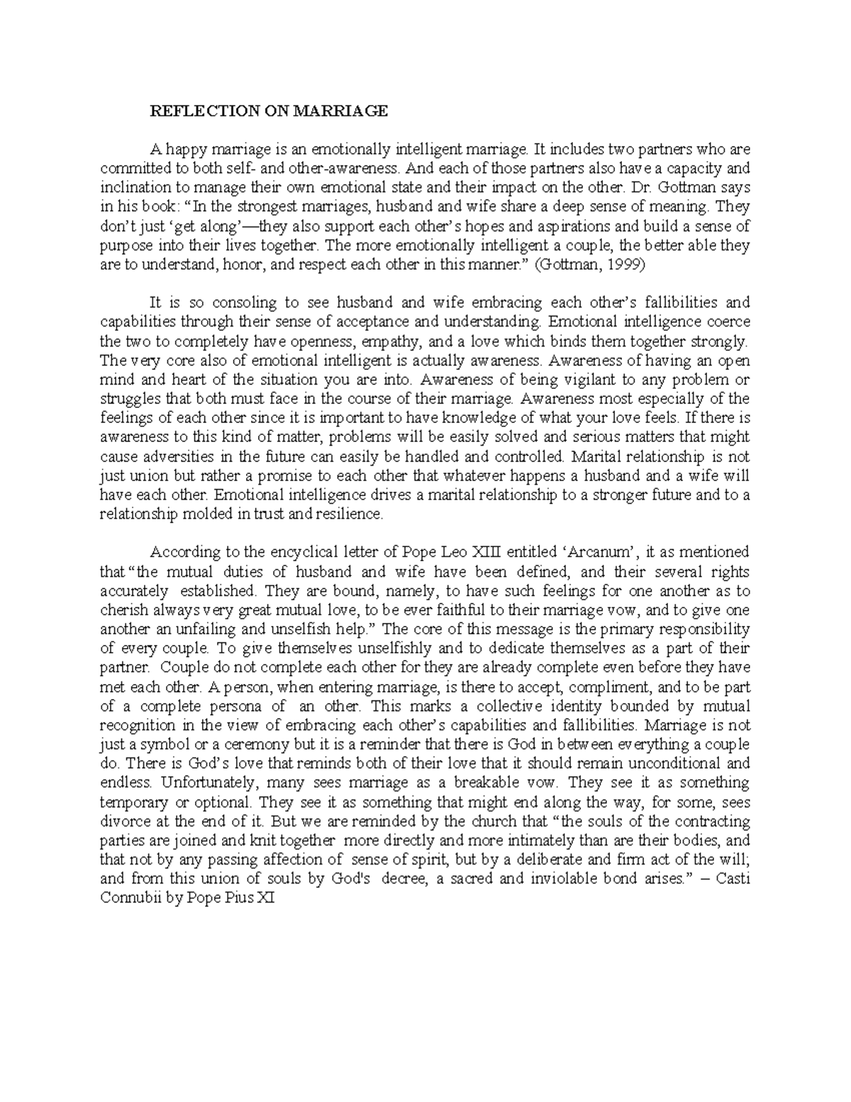 Reflection ON Marriage AND Sexuality - REFLECTION ON MARRIAGE A happy ...