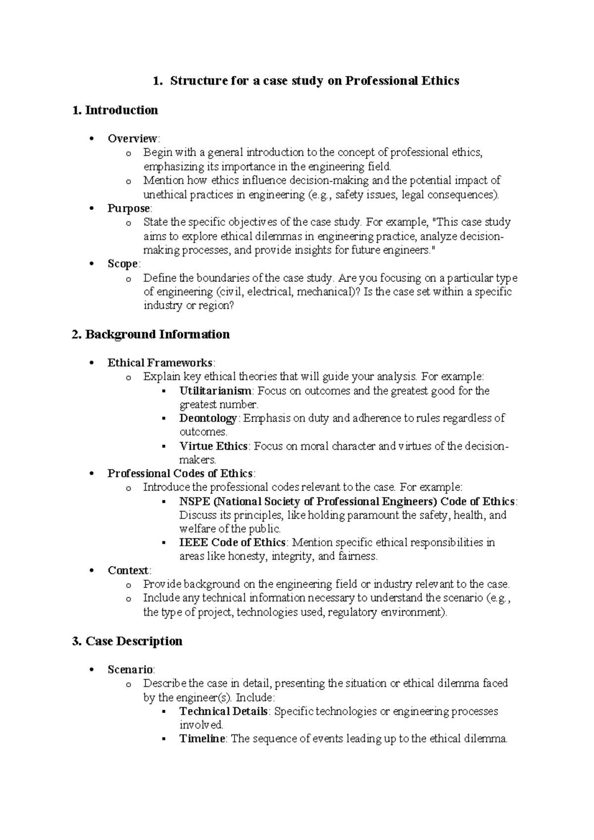 Case study structure - 1. Structure for a case study on Professional ...