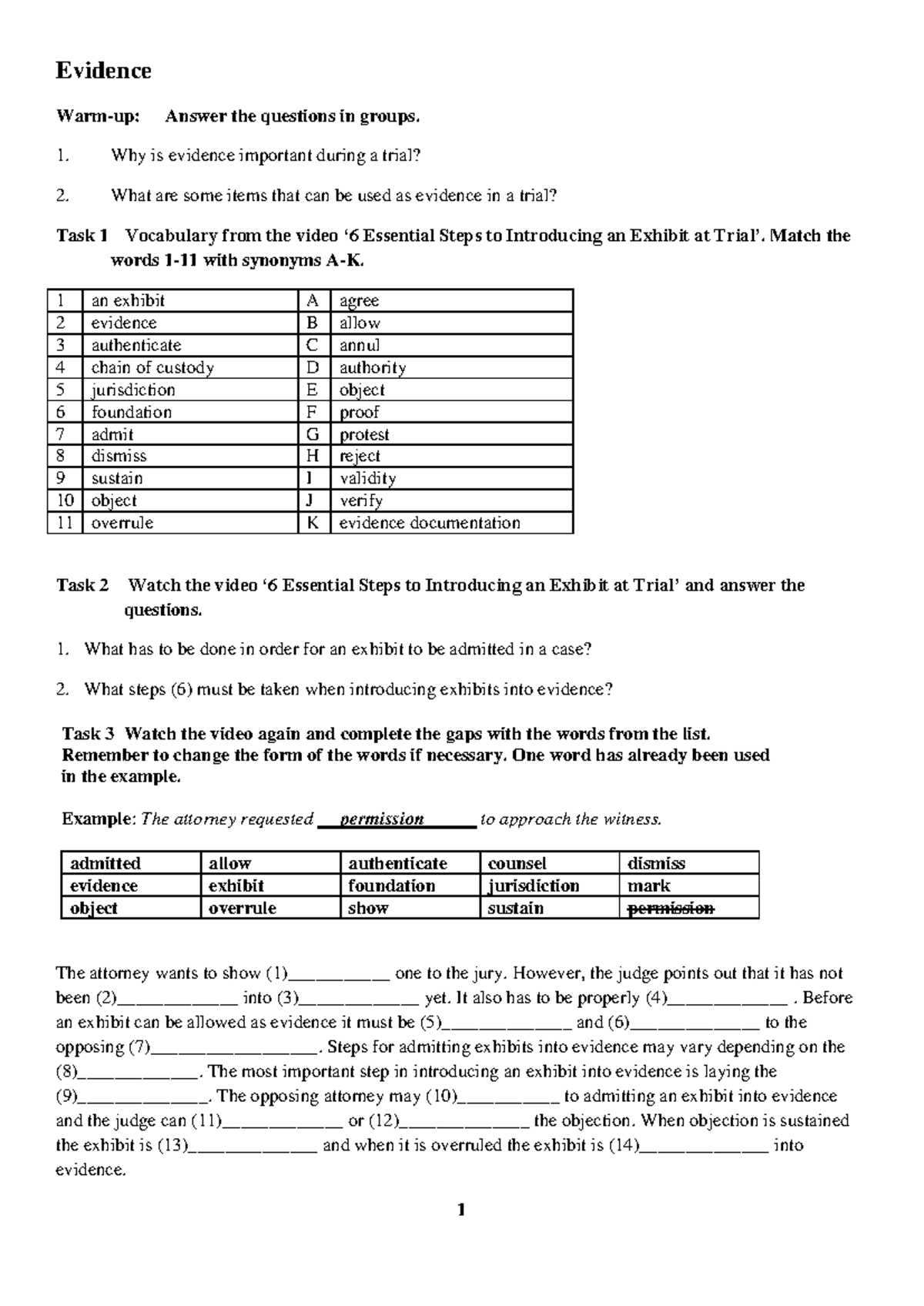 Evidence-student-handout - Evidence Warm-up: Answer the questions in ...