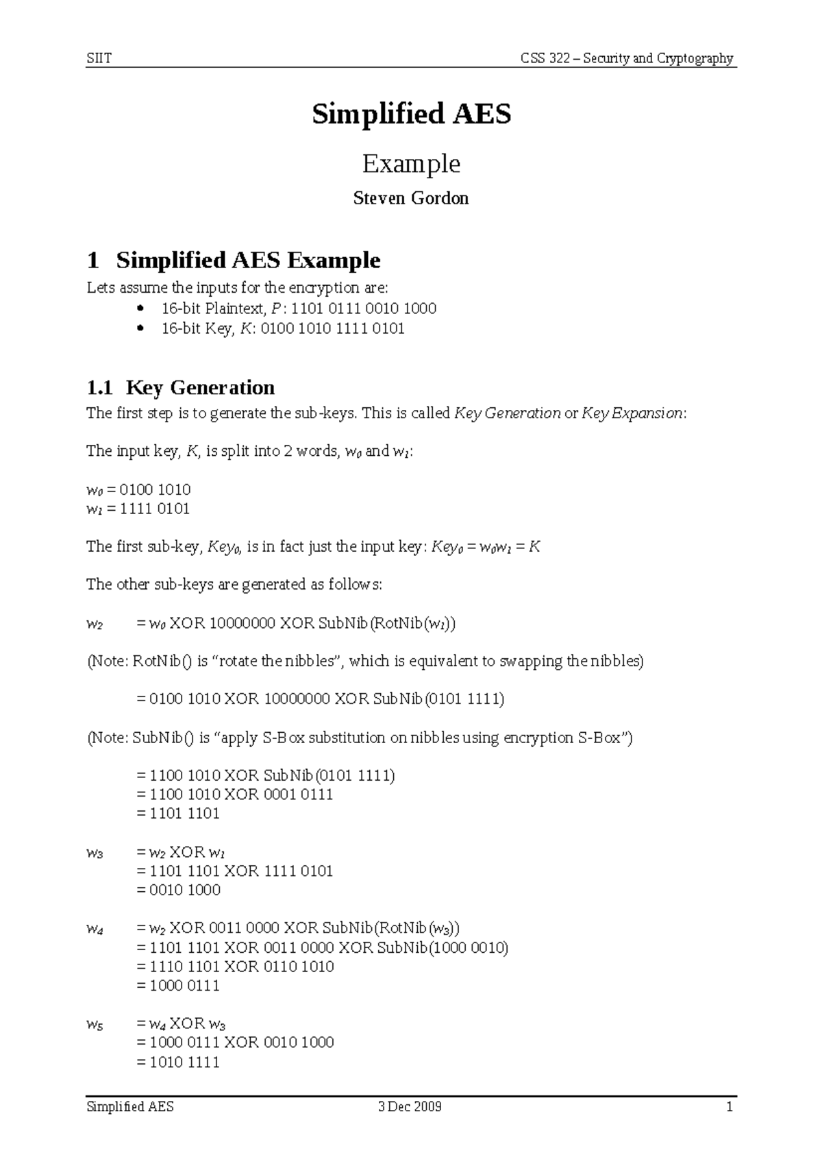CSS322Y11S2H02 Simplified AES Example - Simplified AES Example Steven ...