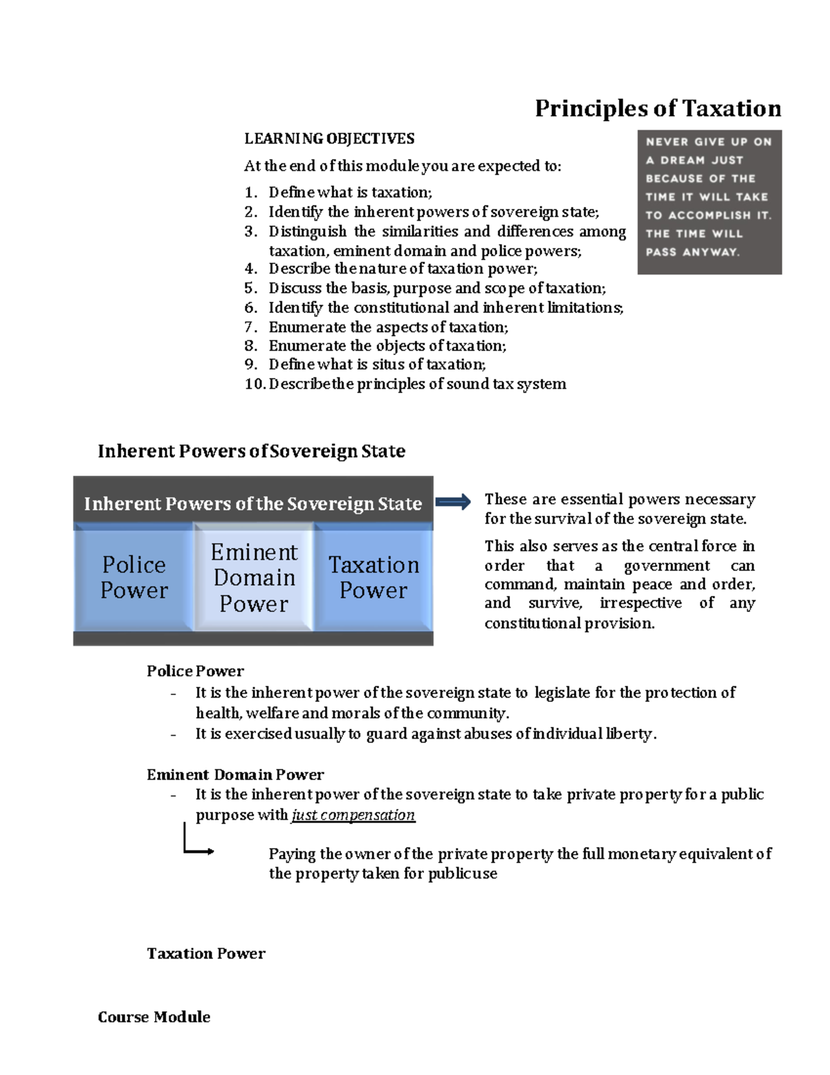 4. W2-Module Principles of Taxation - Course Module Inherent Powers of ...