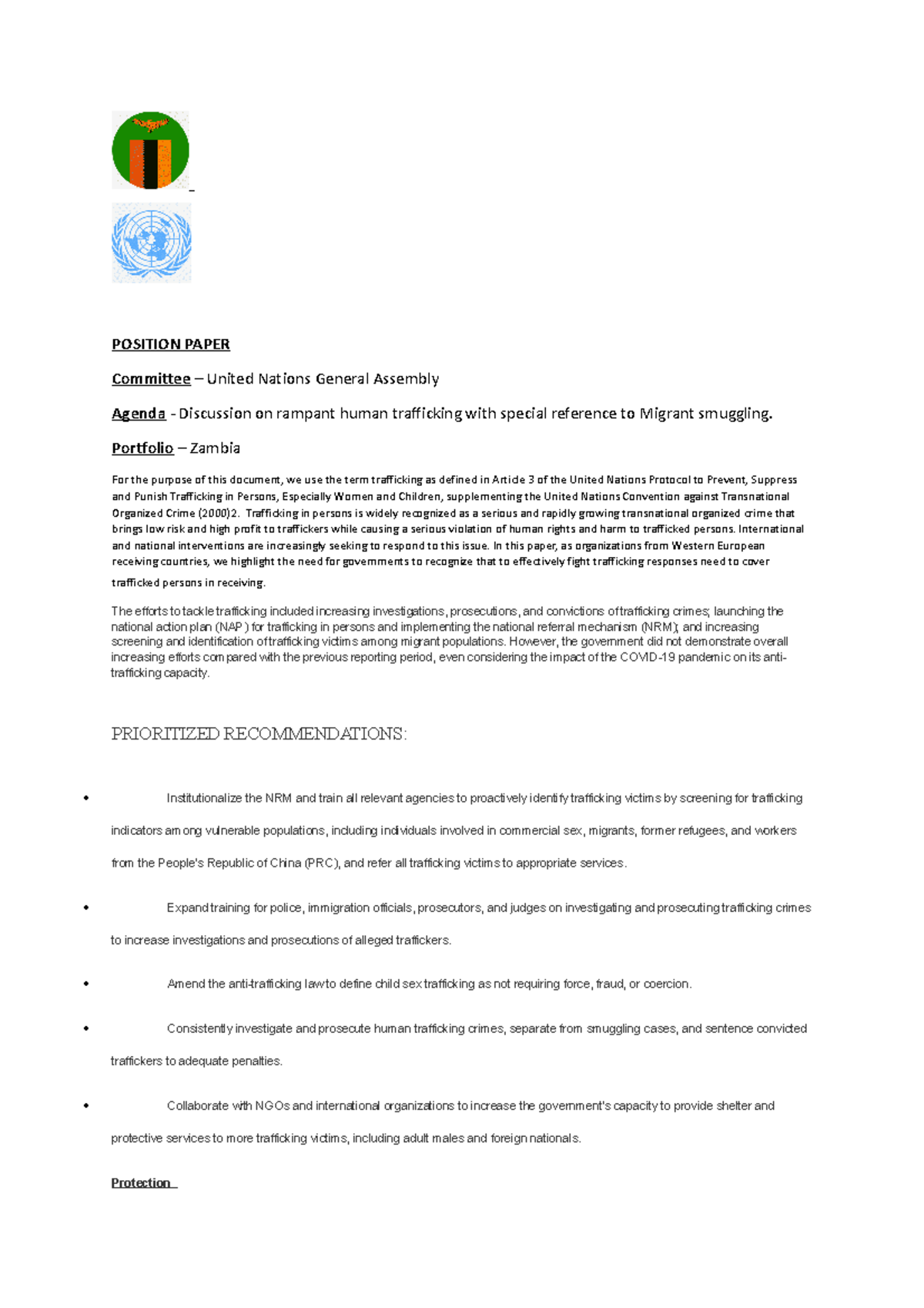 Zambia position paper mun - POSITION PAPER Committee – United Nations ...