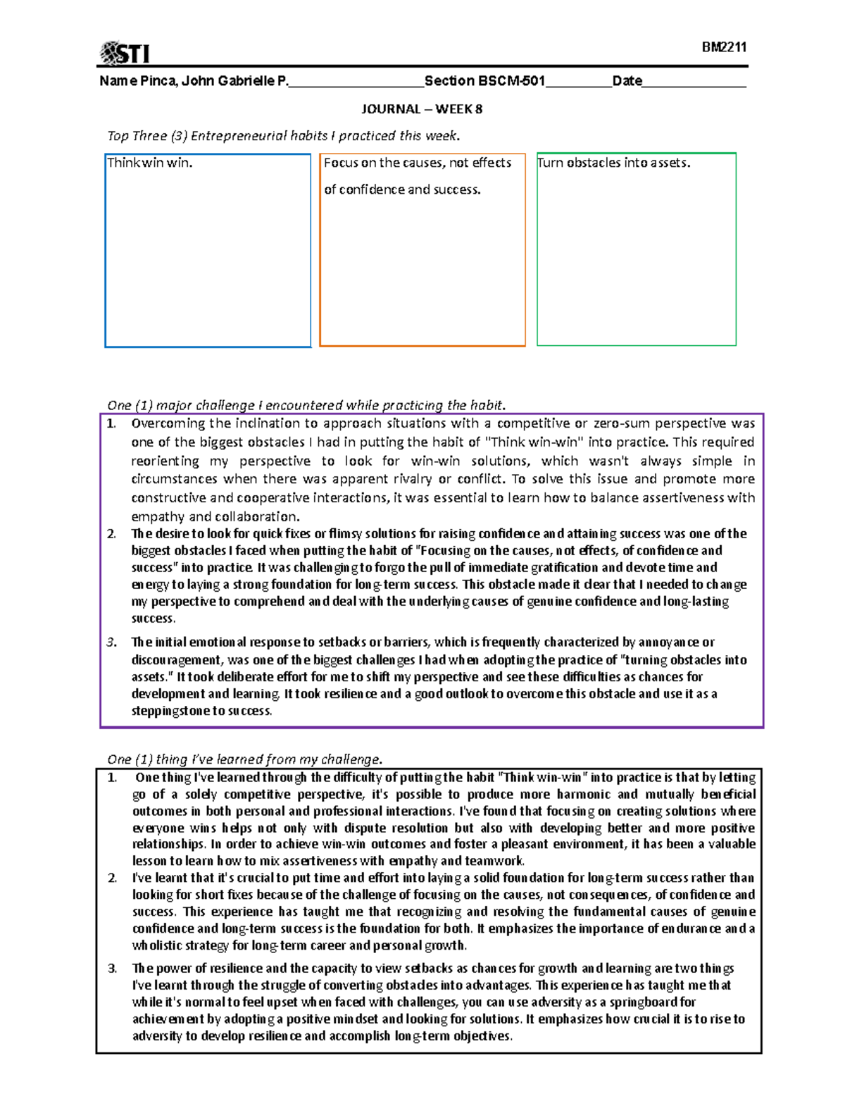 07 Journal 1 - Name Pinca, John Gabrielle P. Section BSCM-501 Date ...