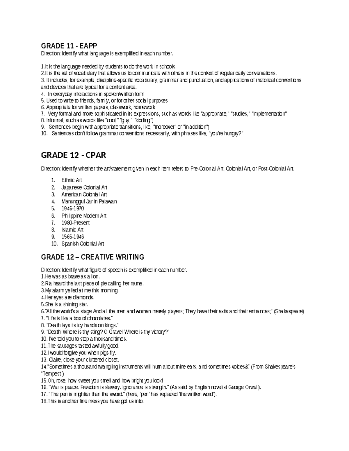 Modular - GRADE 11 - EAPP Direction: Identify what language is ...