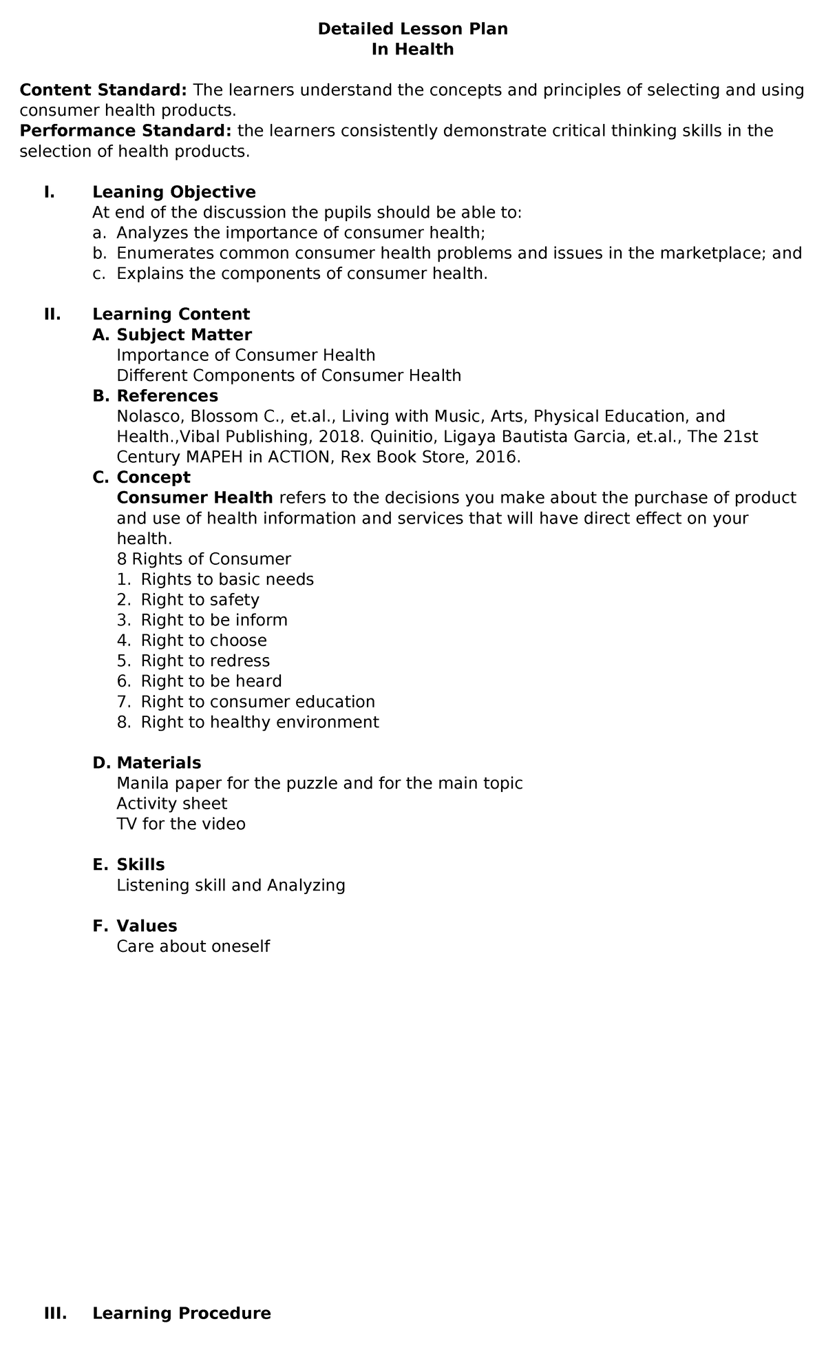 Detailed Lesson plan in Health 1 - Detailed Lesson Plan In Health ...