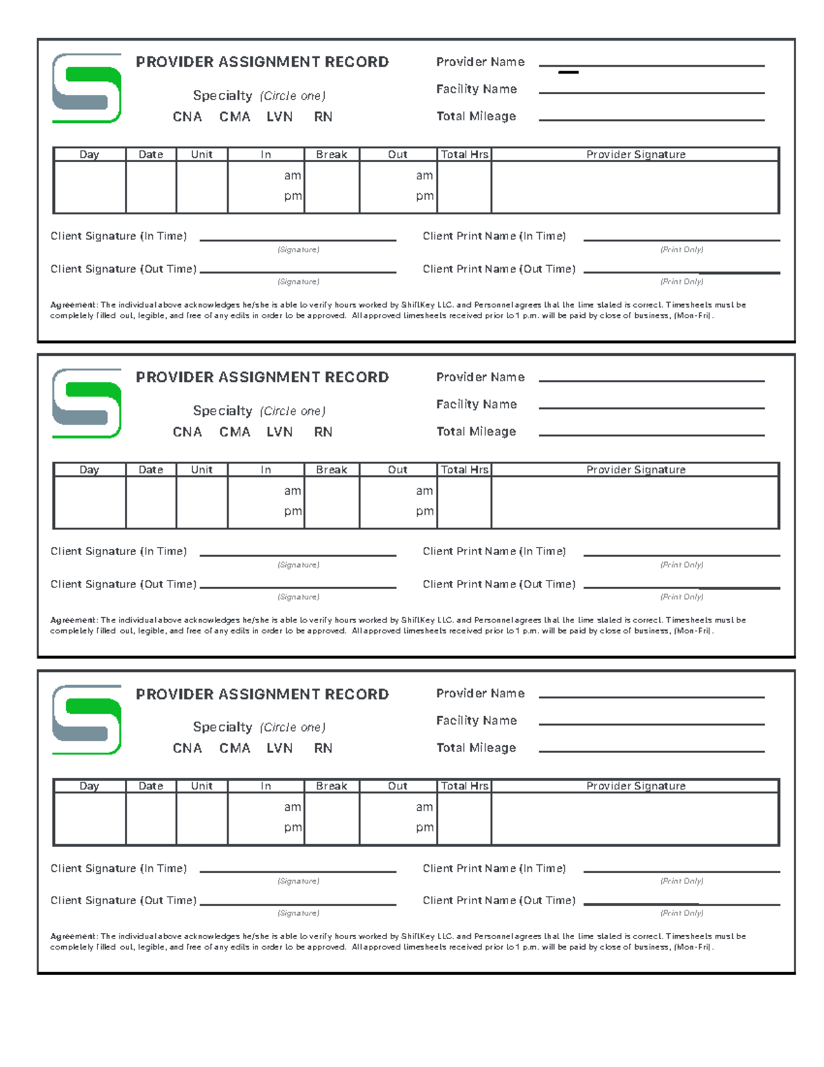Shiftkey-worklog - Very helpful - PROVIDER ASSIGNMENT RECORD Provider ...