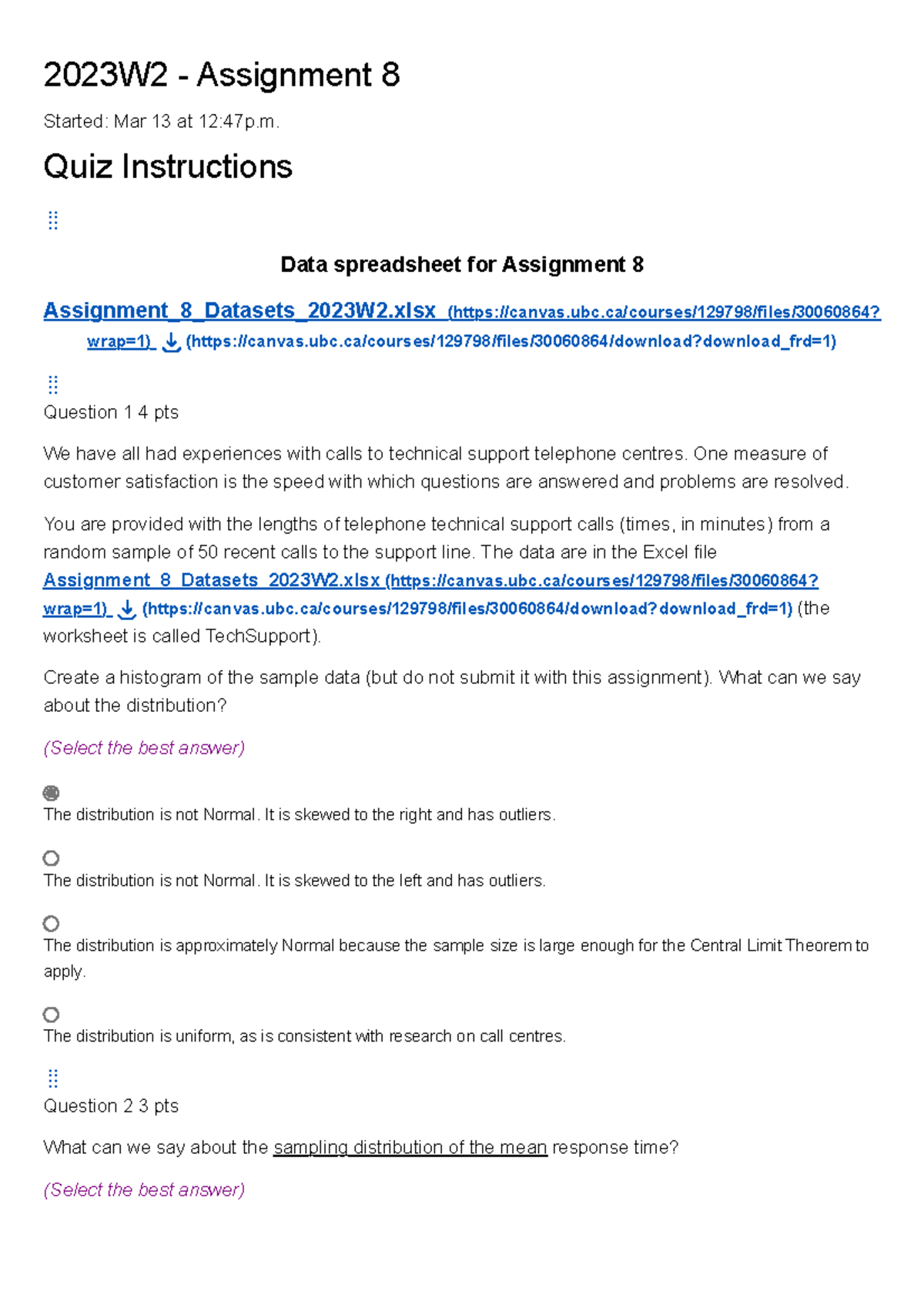 Quiz 2023W2 - Assignment 8 - 2023W2 - Assignment 8 Started: Mar 13 at 12:47p. Quiz Instructions ...