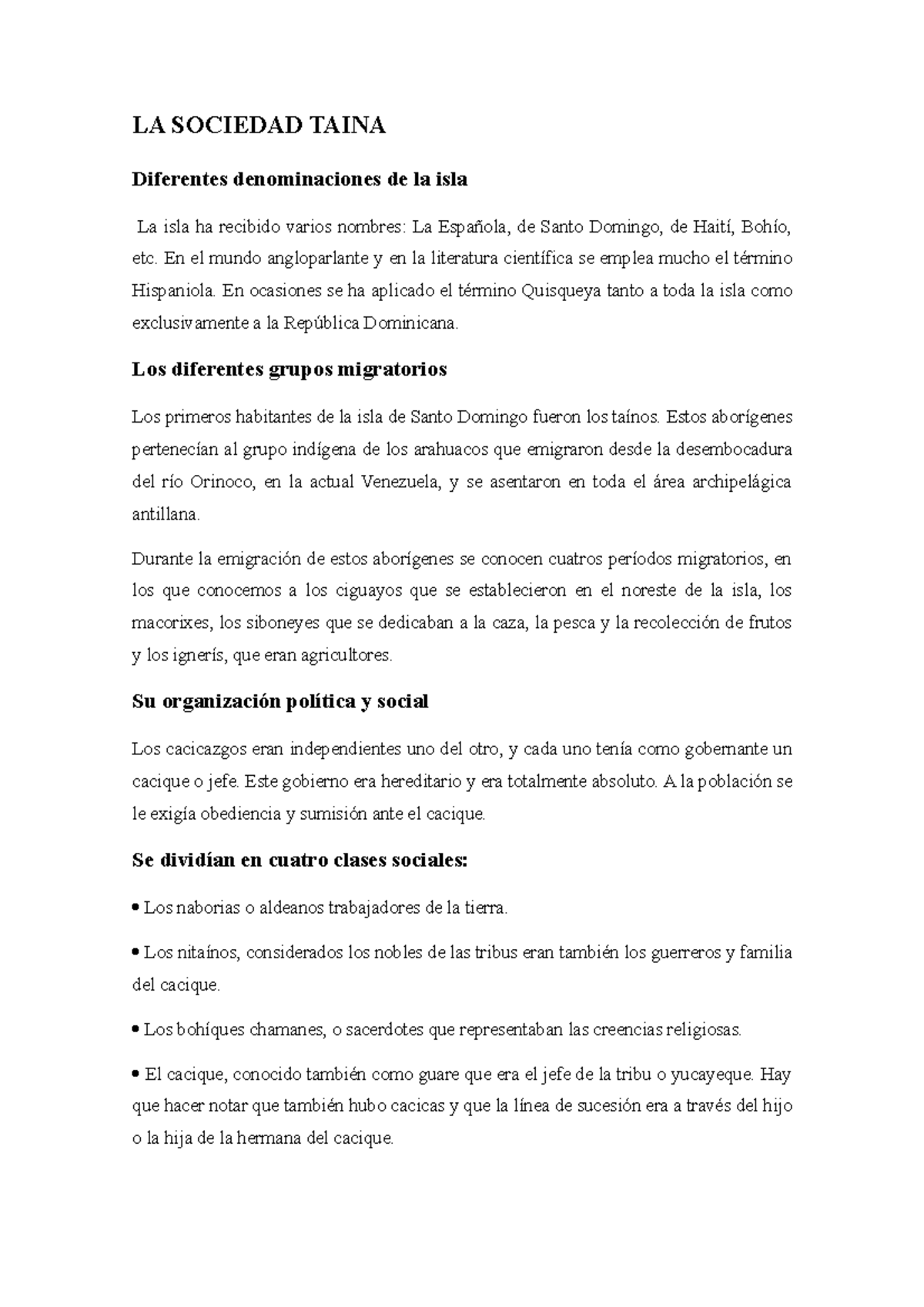 LA Sociedad Taina - LA SOCIEDAD TAINA Diferentes denominaciones de la ...