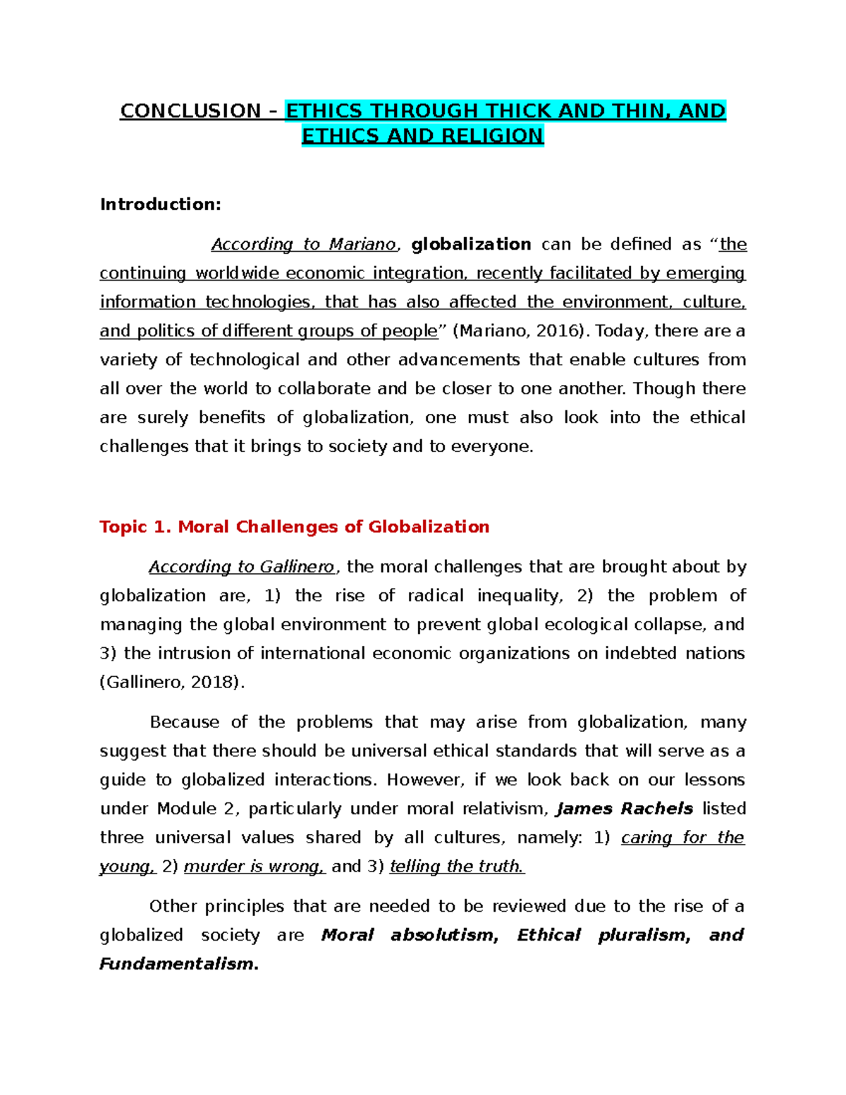 Conclusion – Ethics Through Thick AND THIN, AND Ethics AND Religion ...