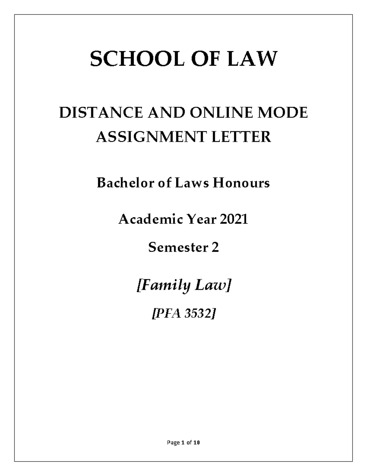 2021 Compensatory Assignment Letter Family Law - UNAM - Studocu