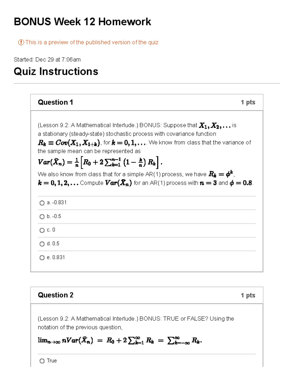 lecture notes hw2 - BONUS Week 12 Homework This is a preview of the ...