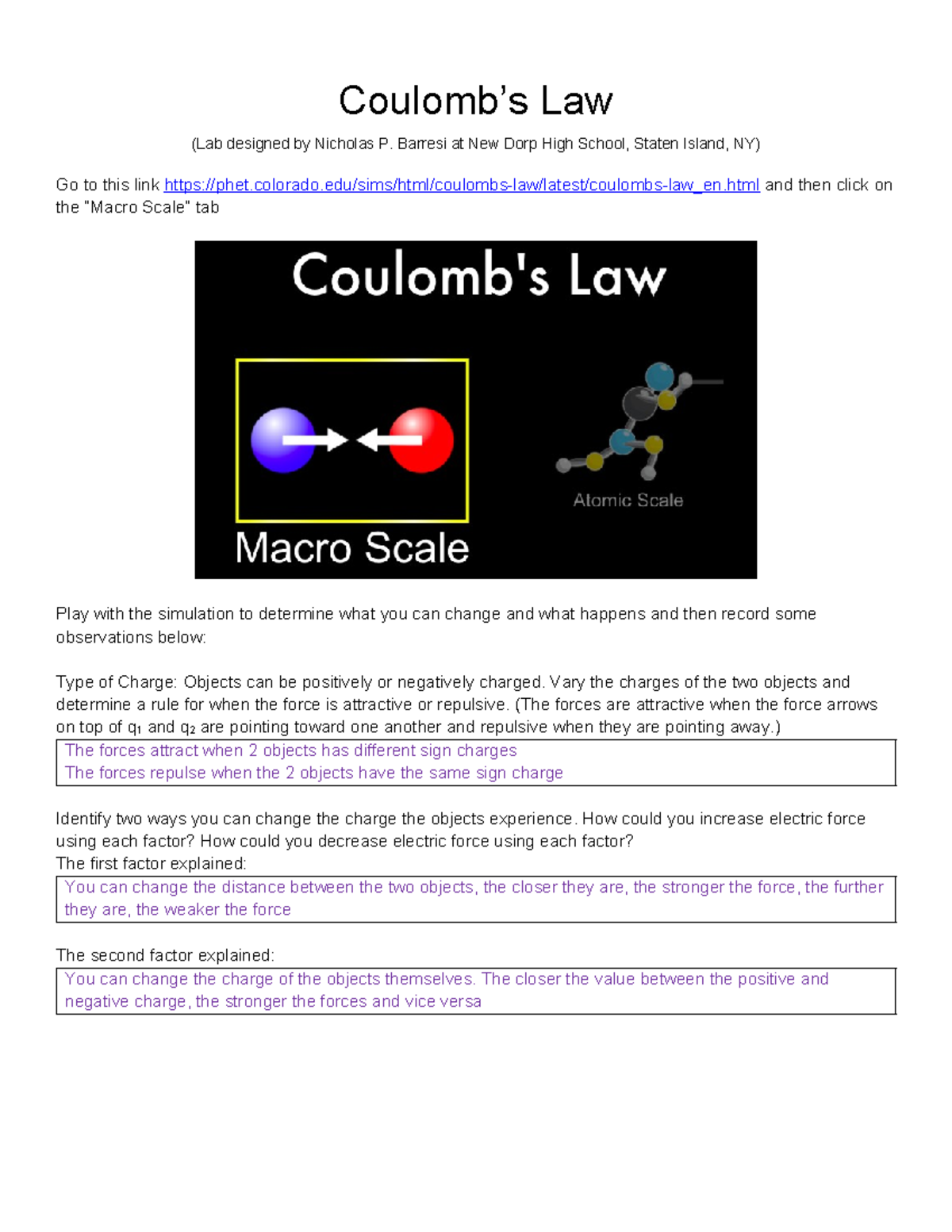 Coulomb's Law - Lab Report - Coulomb’s Law (Lab designed by Nicholas P ...