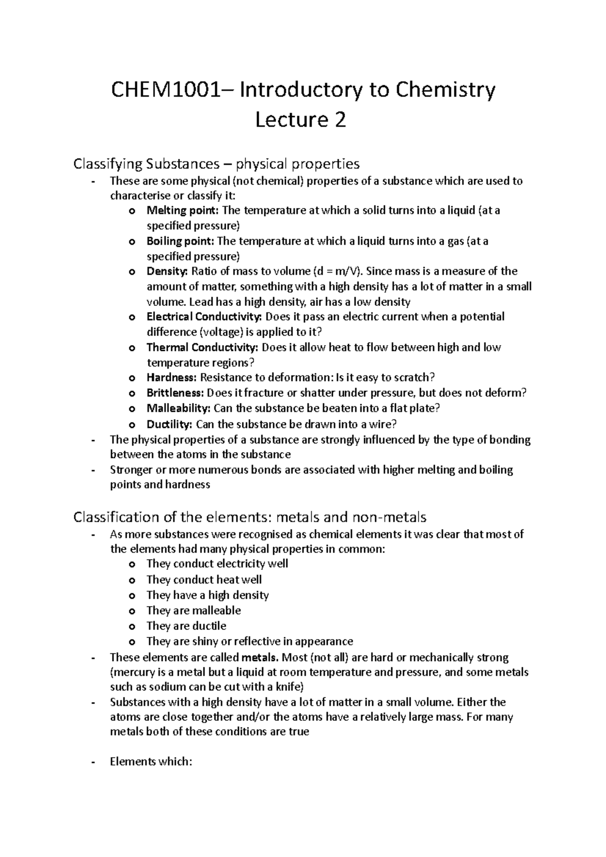 CHEM1001 - Lecture 2 - CHEM1001– Introductory to Chemistry Lecture 2 ...