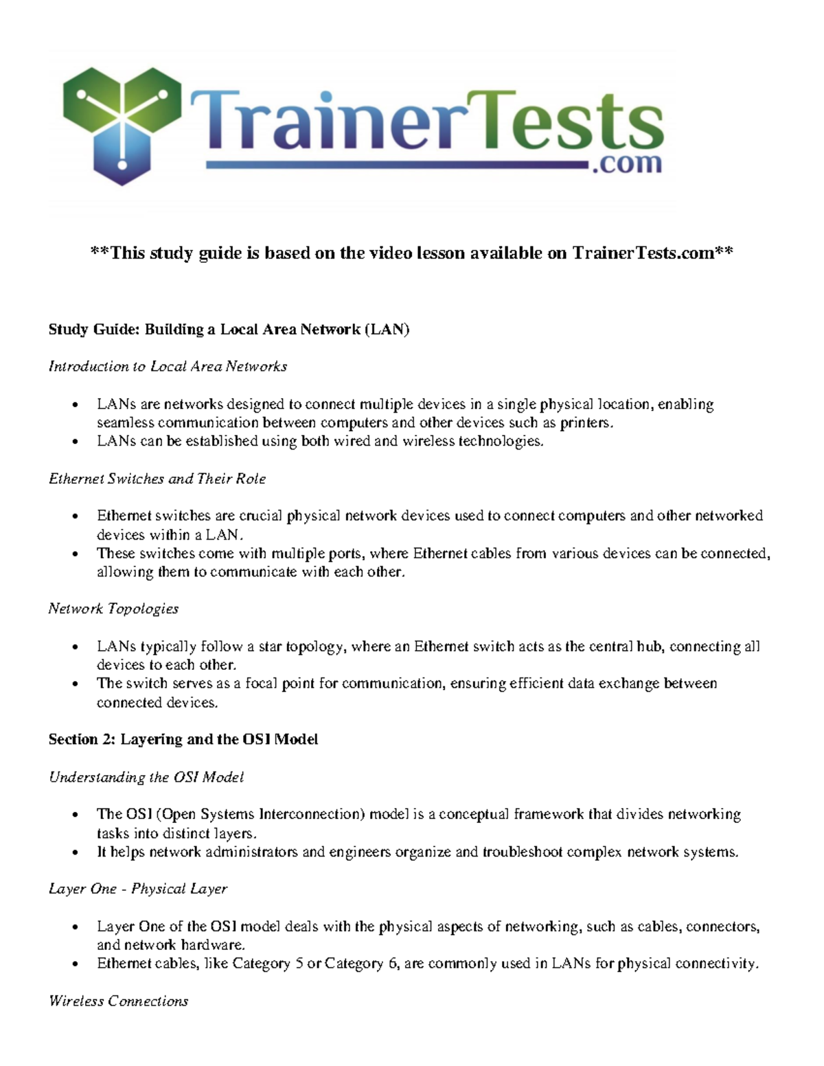 Intro+to+Networking+Study+Guide - This study guide is based on the ...