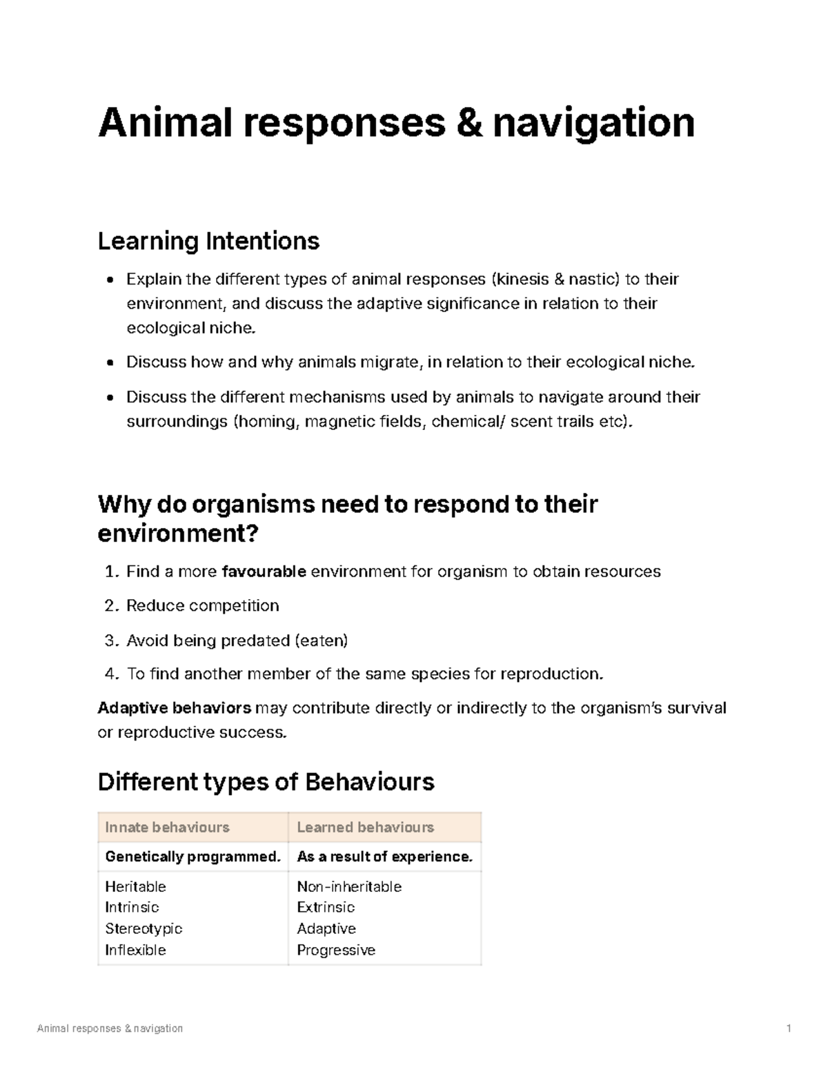Animal responses & navigation - Animal responses & navigation Learning ...