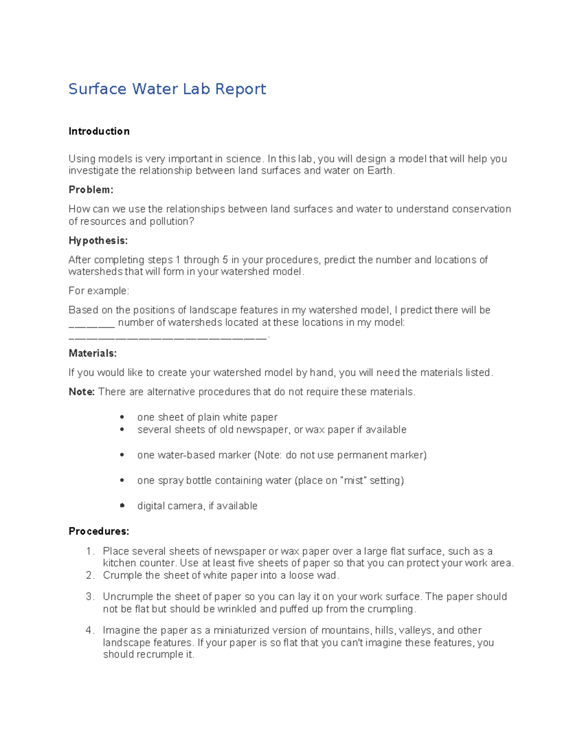 Surface water lab reportfreddy - Surface Water Lab Report Introduction ...