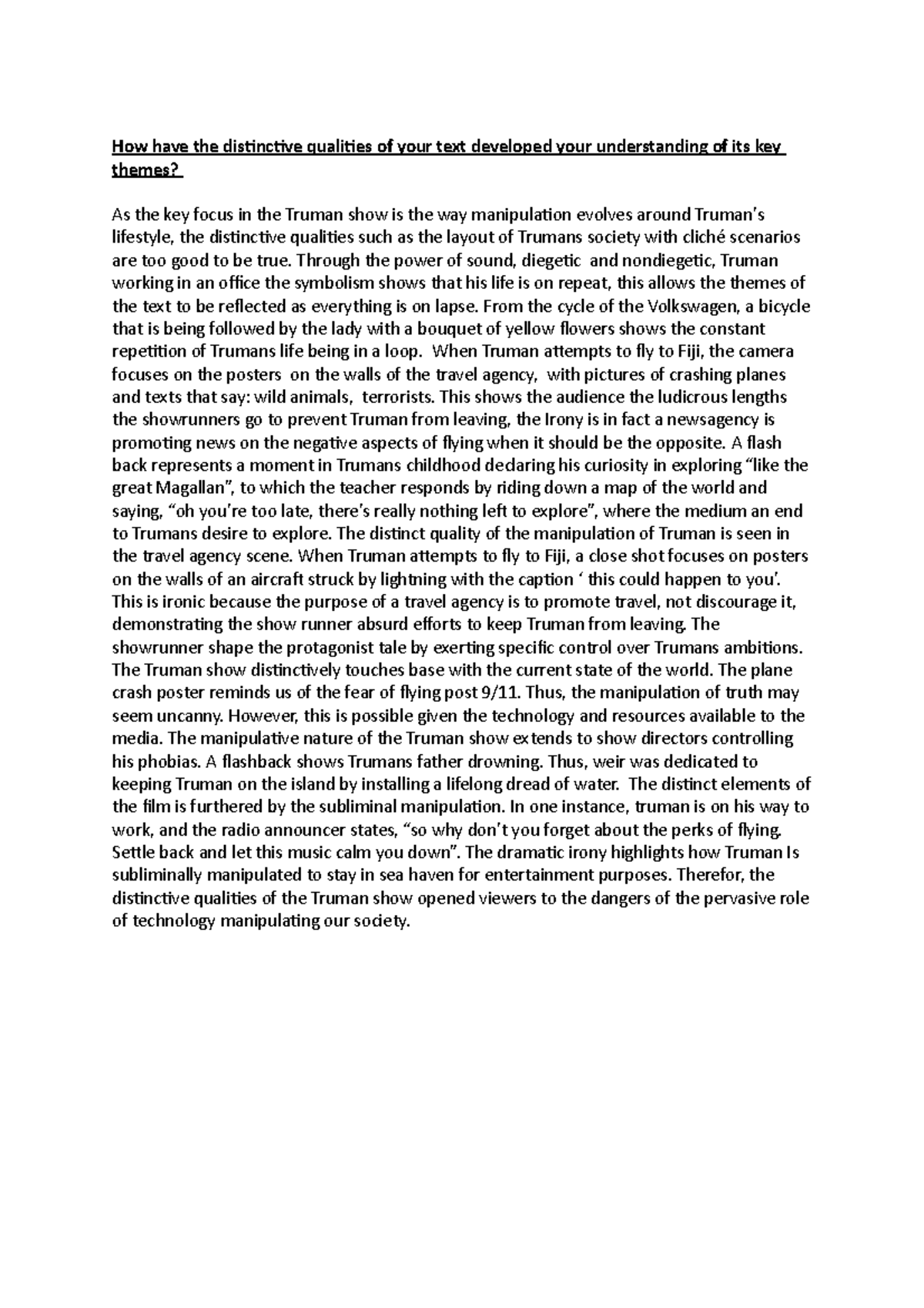 Practice essays - truman - How have the distinctive qualities of your ...