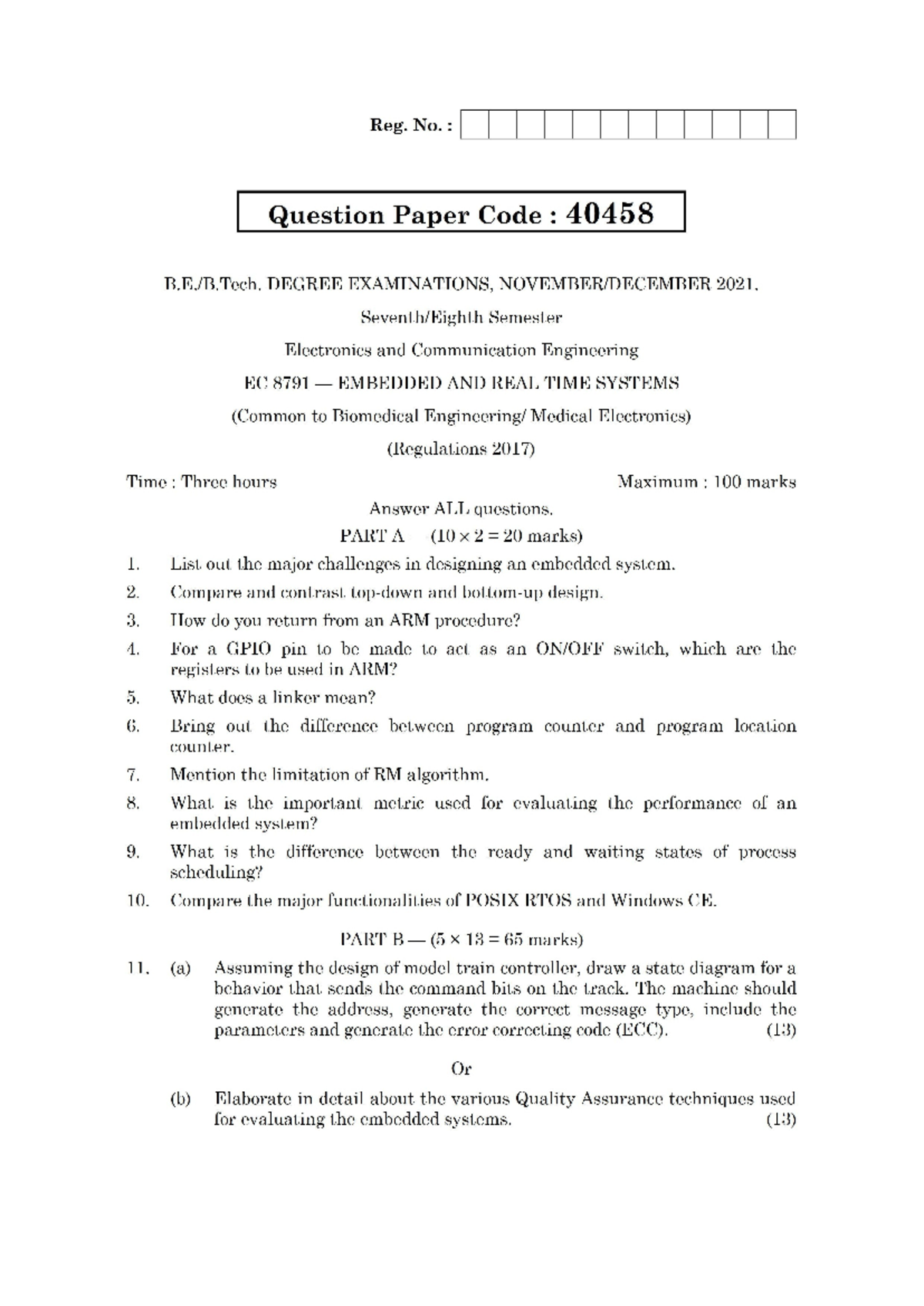 ET3491 EMBEDDED SYSTEMS AND IOT DESIGN - Reg. No. : Question Paper Code ...