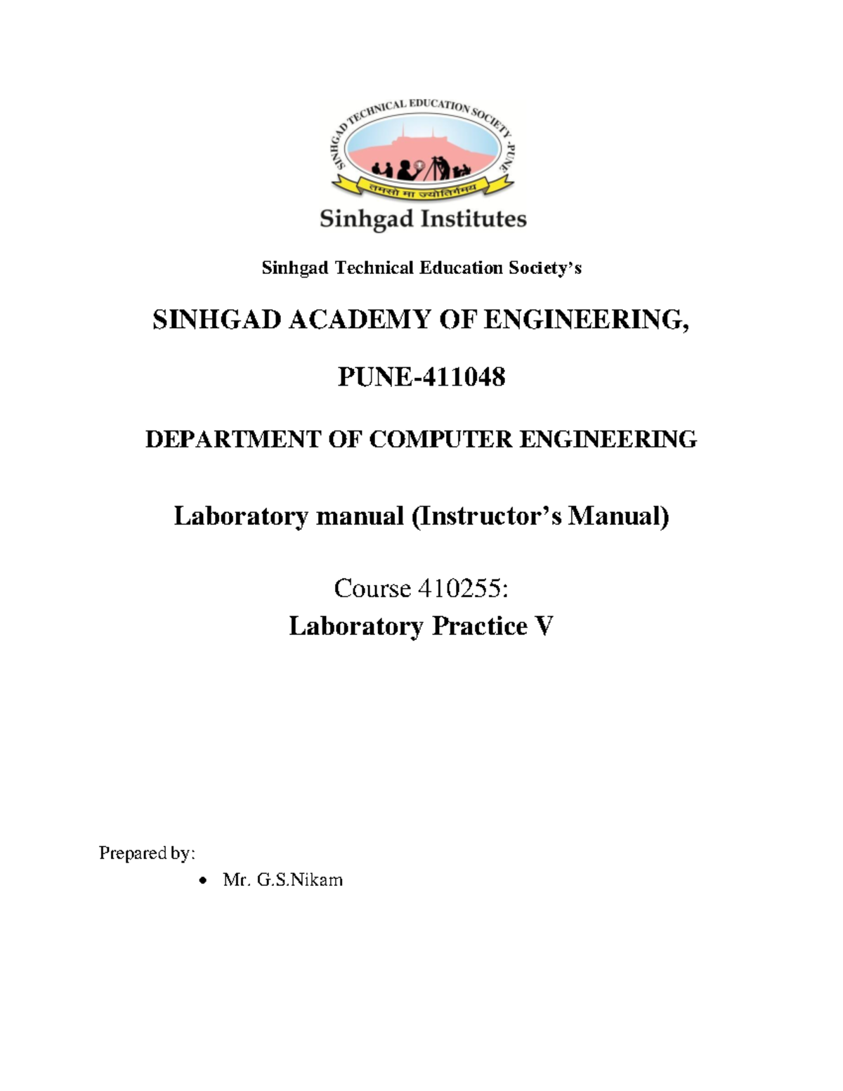 HPC Lab Manual - Sinhgad Technical Education Society’s SINHGAD ACADEMY OF ENGINEERING, PUNE ...