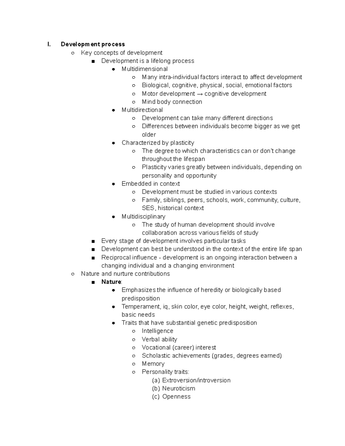 Final exam studyguide - I. Development process Key concepts of ...