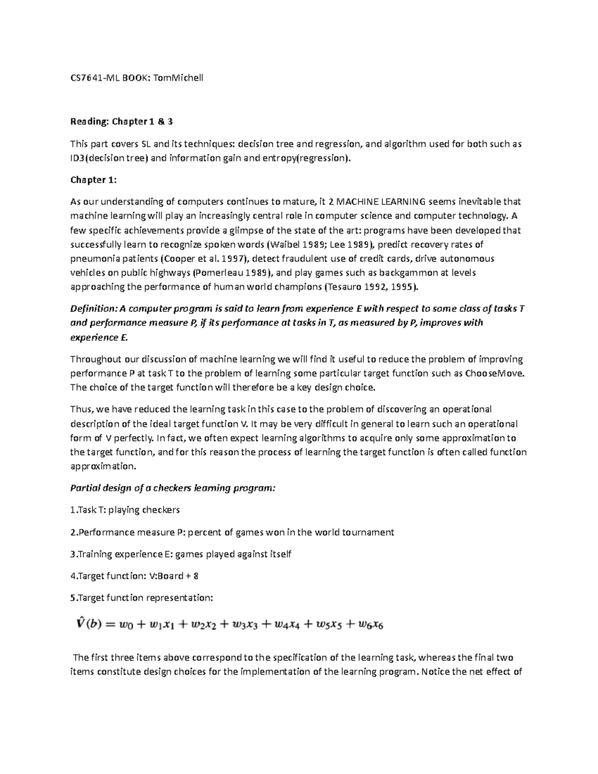 Book reading - notes - CS7641-ML BOOK: TomMichell Reading: Chapter 1 ...