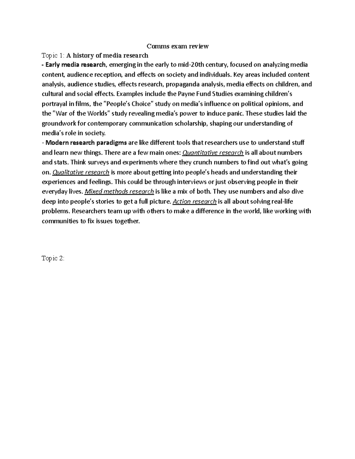 Comms exam review - Notes - Comms exam review Topic 1: A history of ...