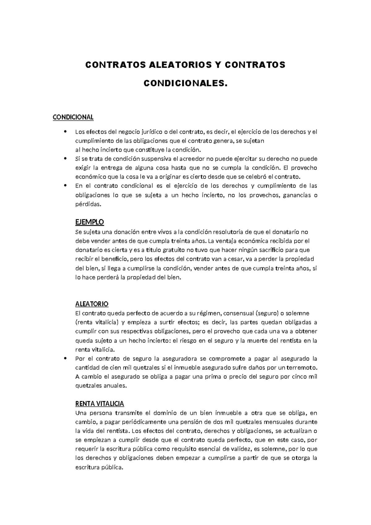 Contratos Aleatorios Y Contratos - CONTRATOS ALEATORIOS Y CONTRATOS CONDICIONALES. CONDICIONAL ...