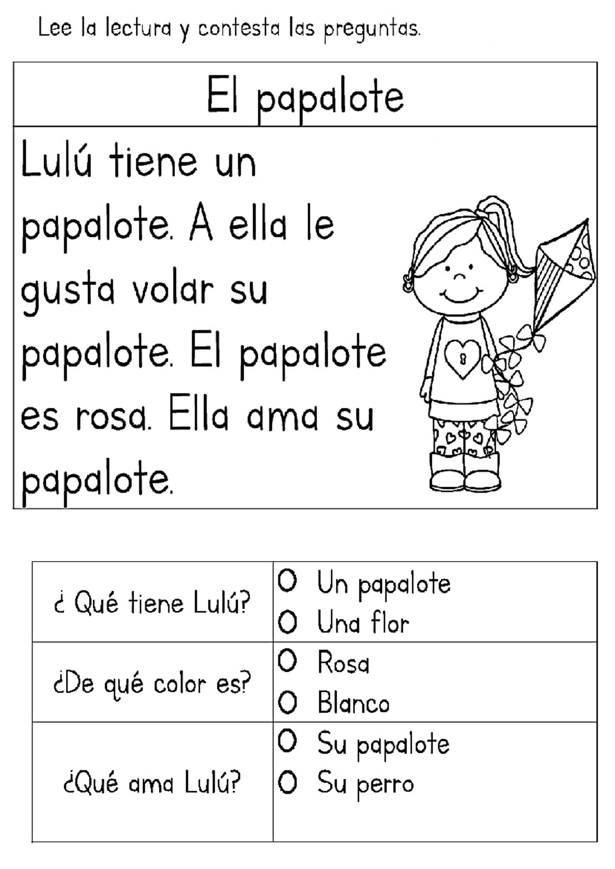 Lecturas Cortas - Lee la lectura y contesta las preguntas. El papalote ...