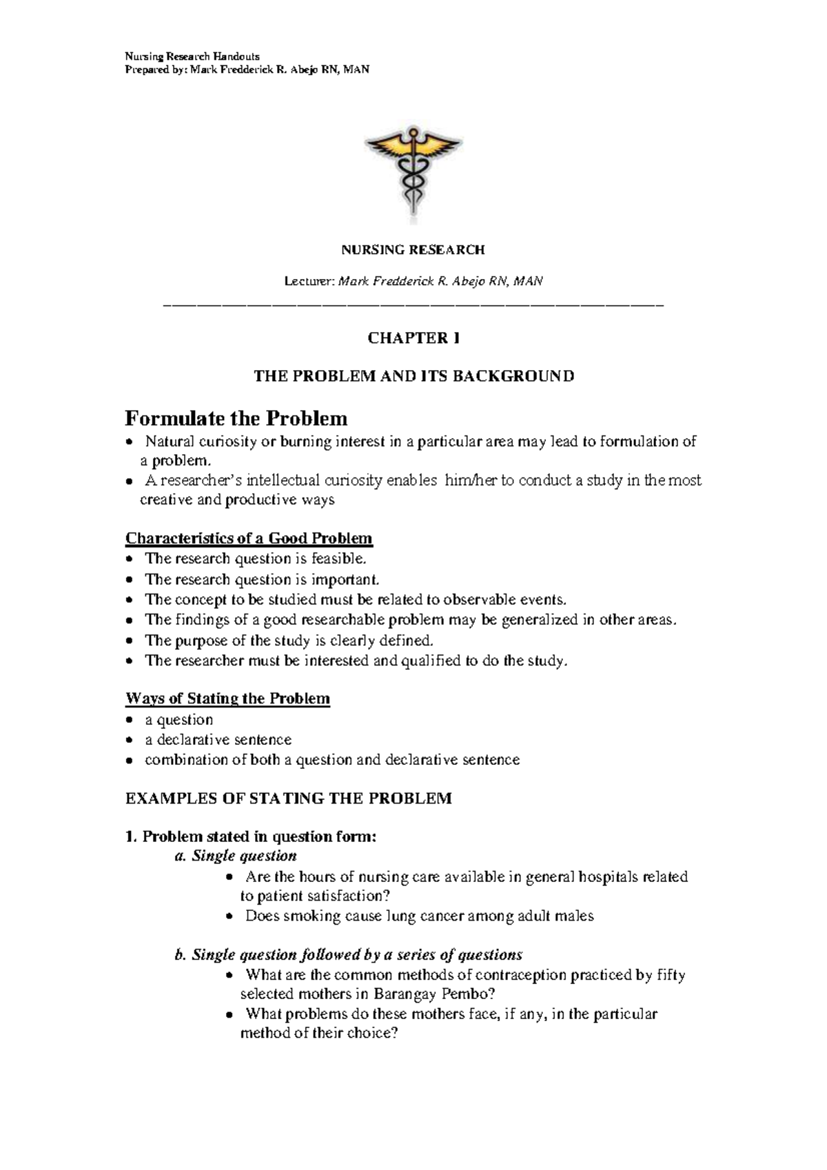 Nursing Research Handouts - Prepared by: Mark Fredderick R. Abejo RN ...
