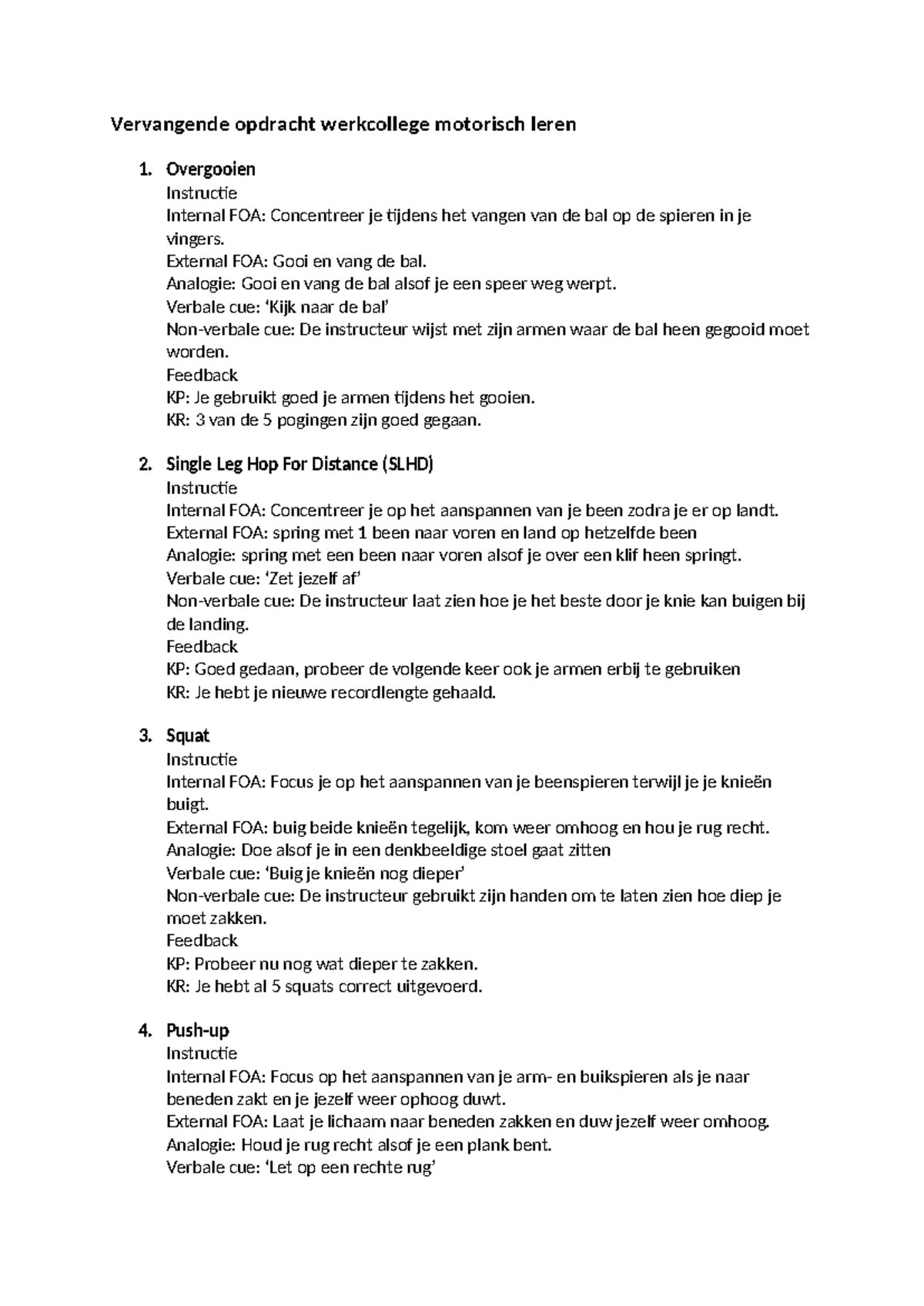 Vervangende opdracht werkcollege van motorisch leren - Overgooien ...