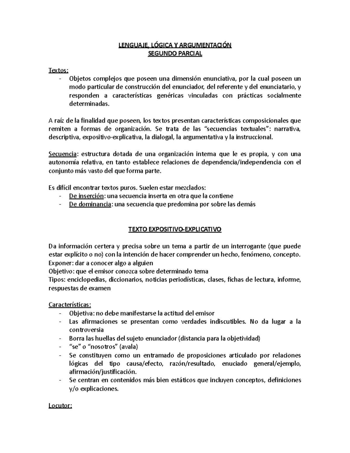 LLA 2do parcial - LENGUAJE, LÓGICA Y ARGUMENTACIÓN SEGUNDO PARCIAL Textos: - Objetos complejos ...