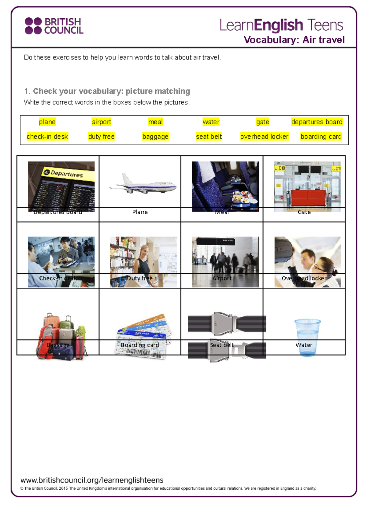 Vocabulary- air travel - Vocabulary: Air travel Do these exercises to ...