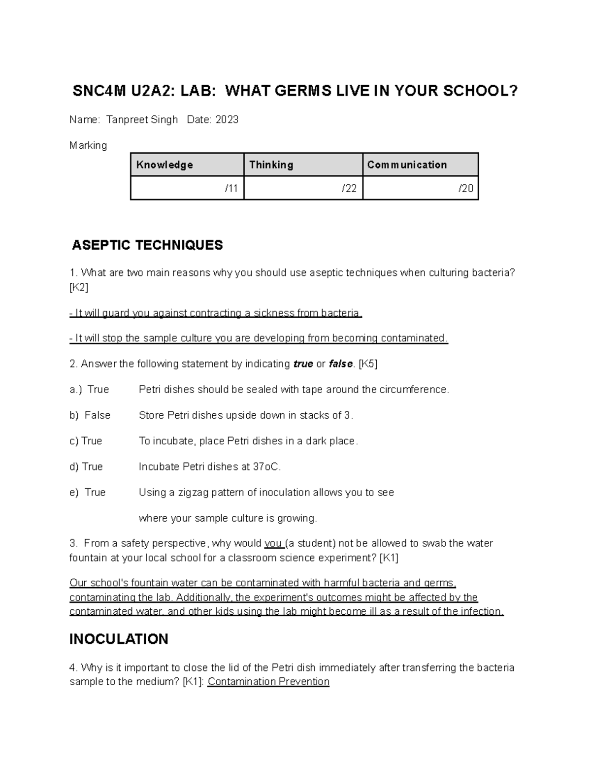 SNC4M U2A2 LAB WHAT Germs LIVE IN YOUR School - SNC4M U2A2: LAB: WHAT ...