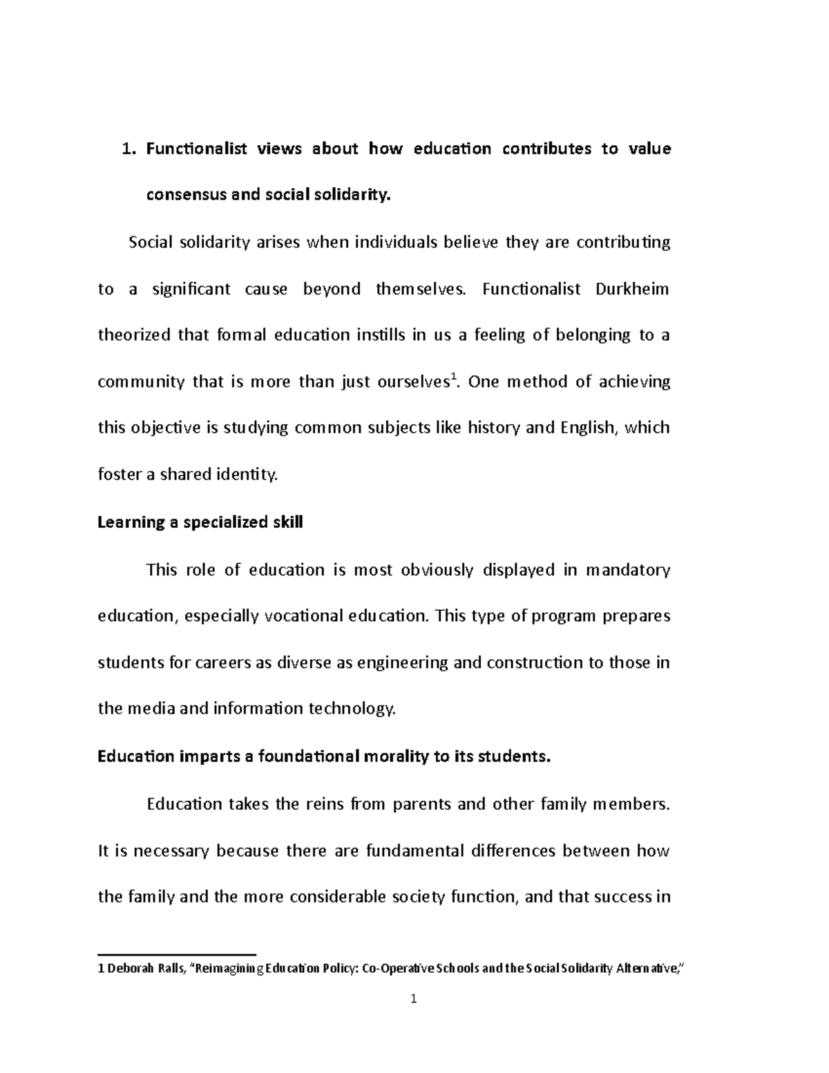 Theories about the role of education - Functionalist views about how ...