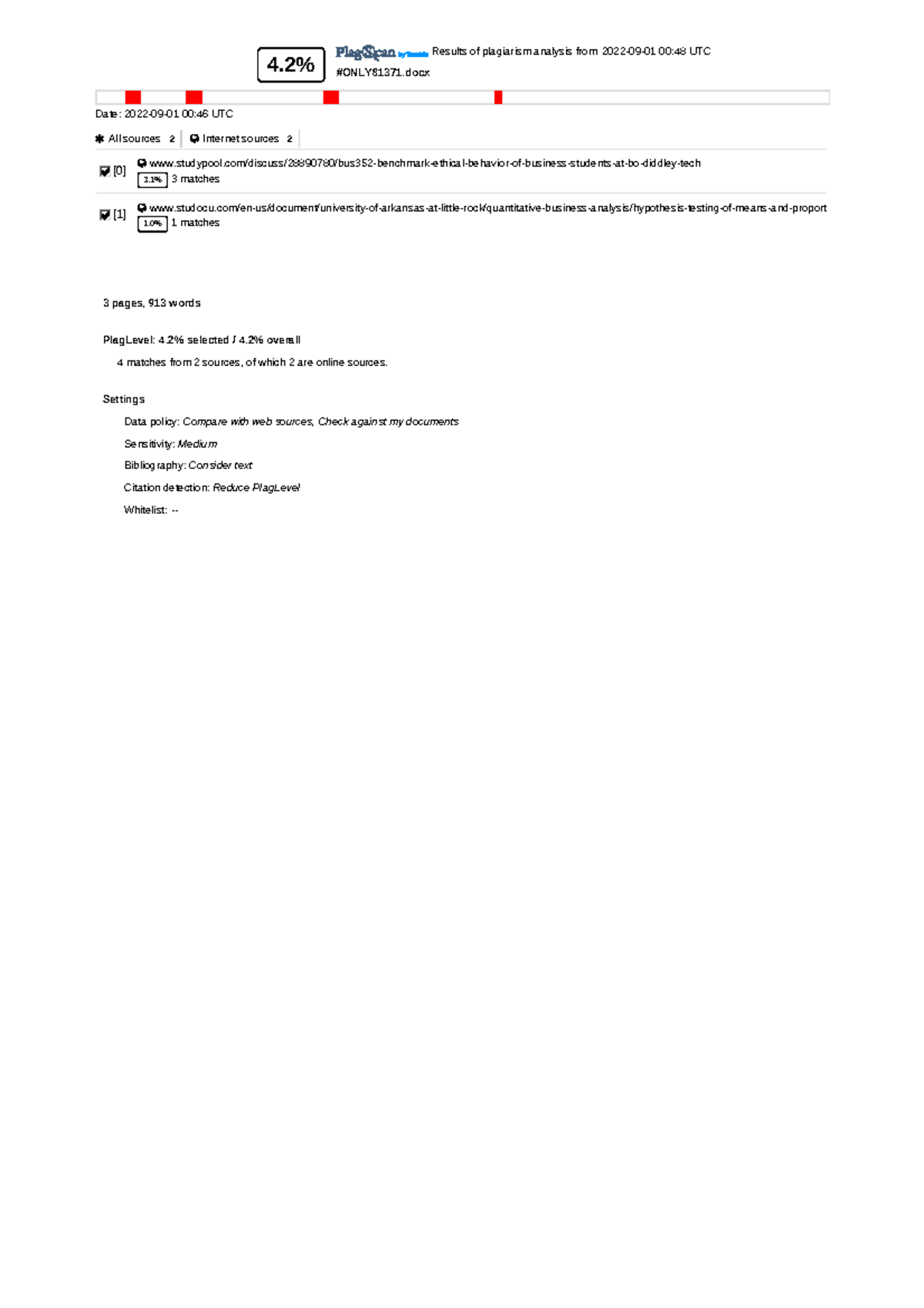 Plagscan and Turnitin Report - 4% Results of plagiarism analysis from ...