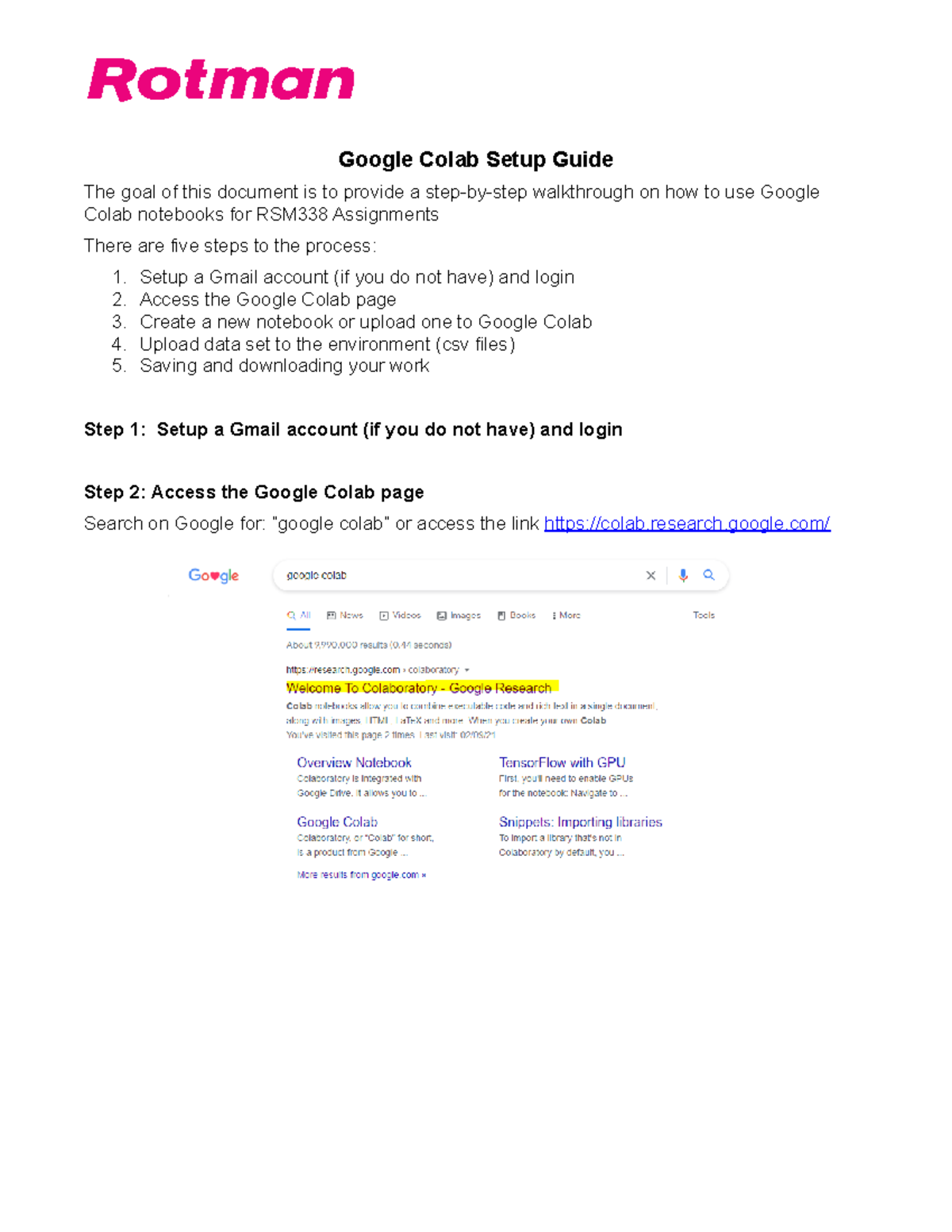 Project #2 Google Colab Guide - Google Colab Setup Guide The goal of ...