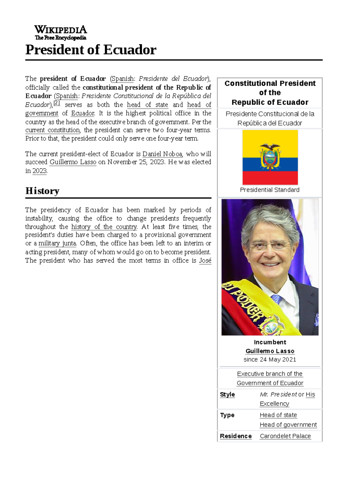 President of Ecuador - BUS3000 - Constitutional President of the ...