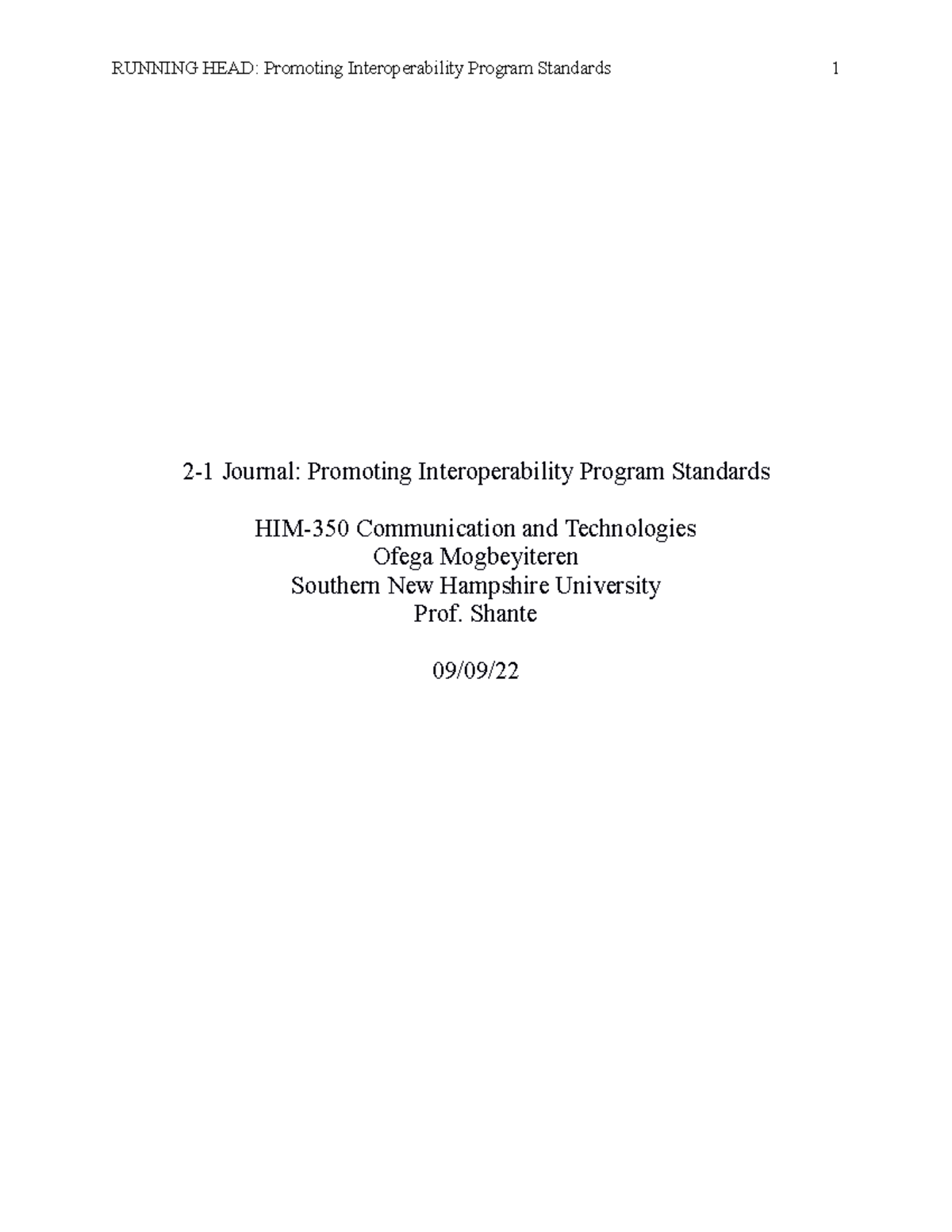 HIM 350 2-1 Journal- Promoting Interoperability Program Standards ...