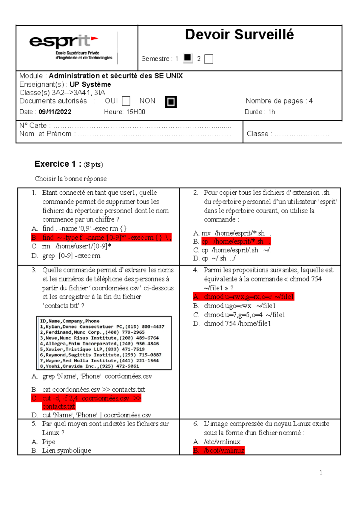 DS Asseu 2223 Correction - Devoir Surveillé Semestre : 1 2 Module ...