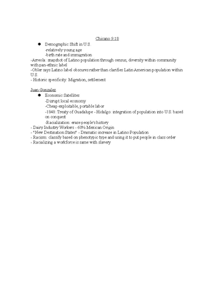 Study Guide - Lecture note to Chicano 101 - Midterm Study Guide Major ...