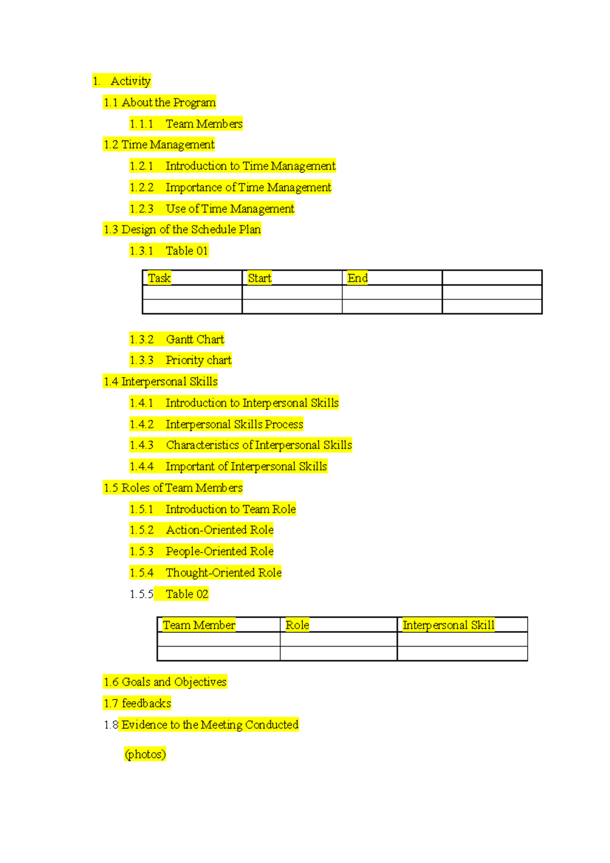 Pp contents - Summary HND in Computing - Activity 1 About the Program 1.1 Team Members 1 Time ...
