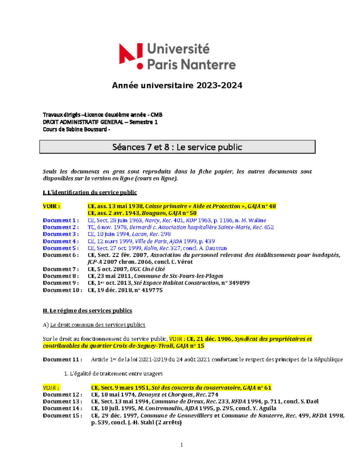 Droit ADM S3 - Année universitaire 20 23 - 2024 Travaux dirigés – Licence deuxième année - CMB ...