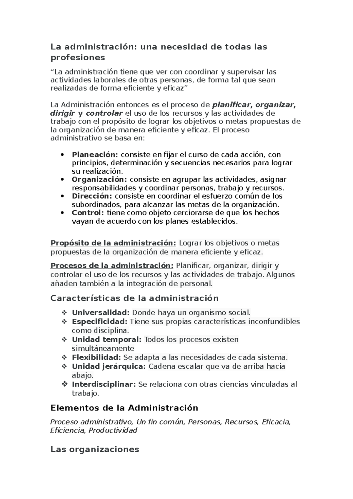 Administración - Resumen P1 - La administración: una necesidad de todas ...