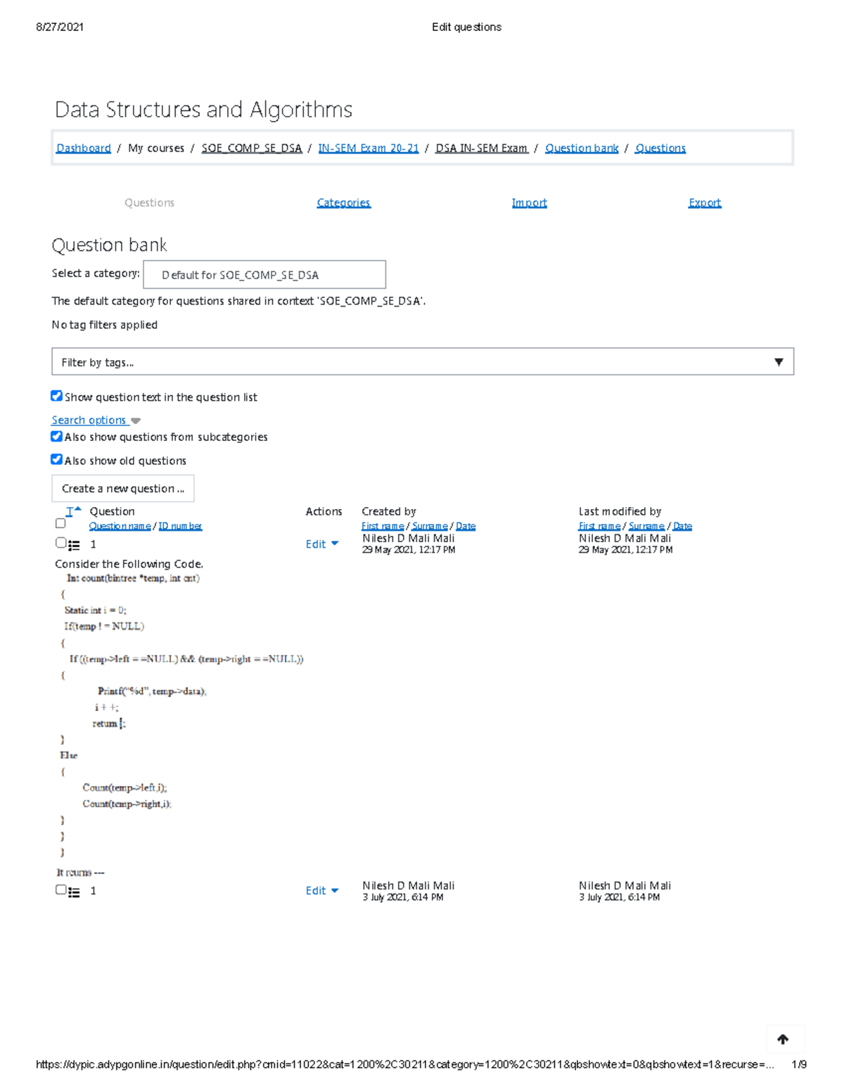 DSA All Questions for exam mcq bank helpful for se students - Dashboard ...