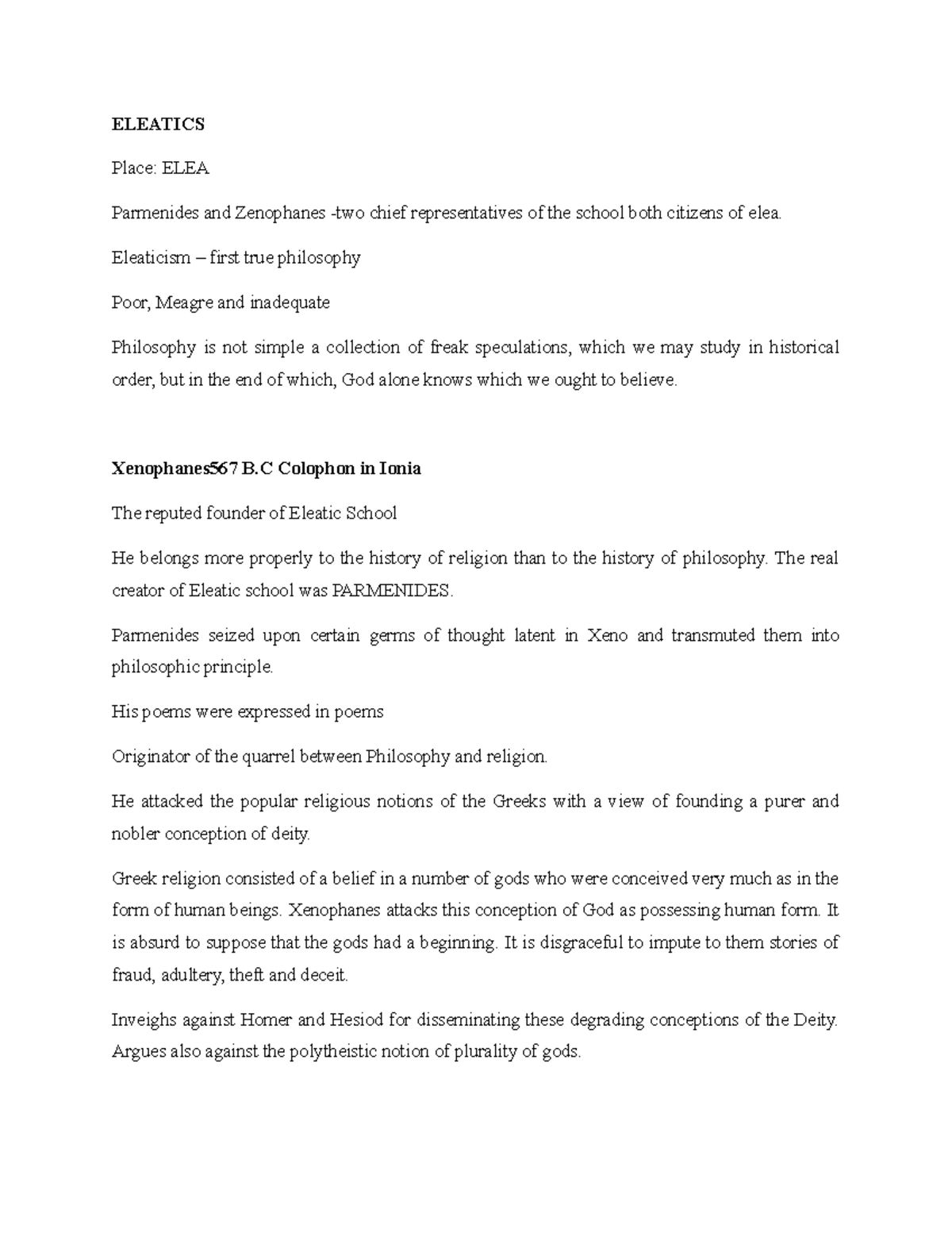 Philosophers of eleatics in the ancient history - PHIL-P110 - IUPUI ...