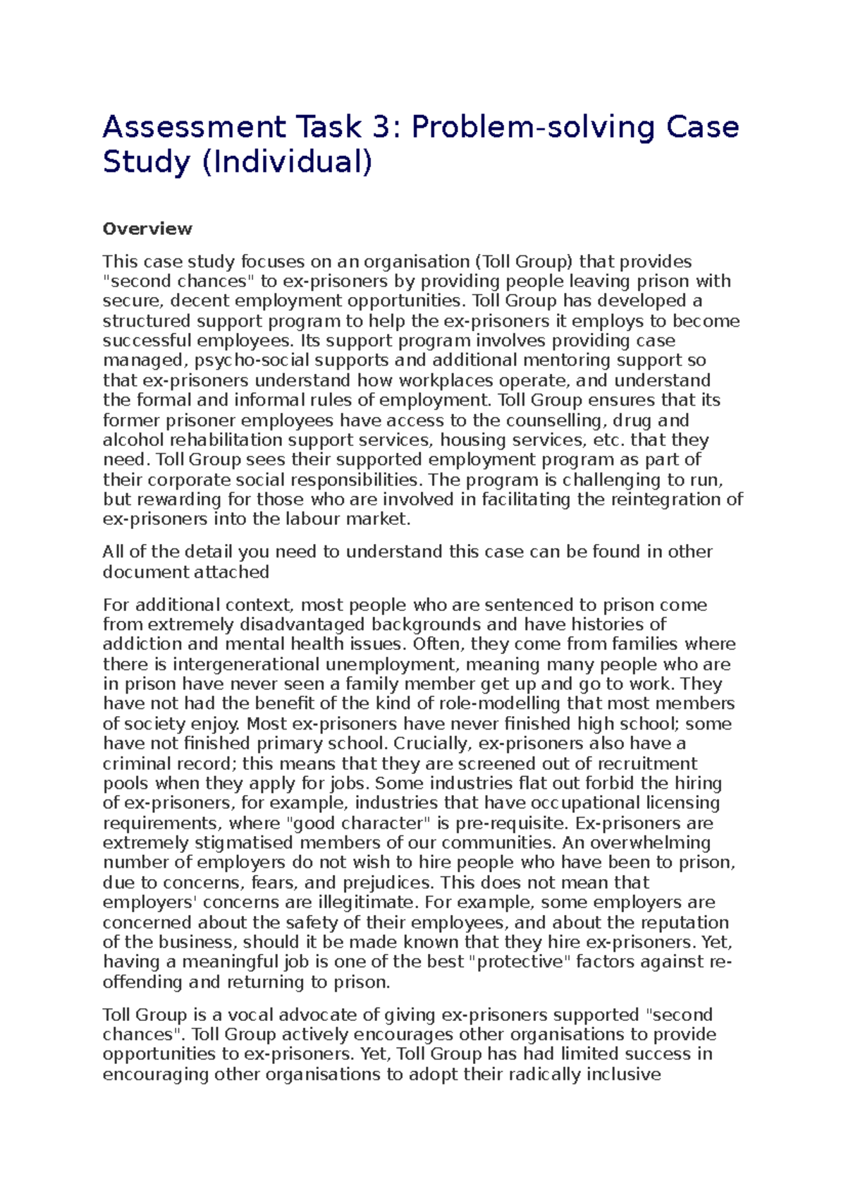 Organisations Assessment Task 3 Instructions - Assessment Task 3 ...