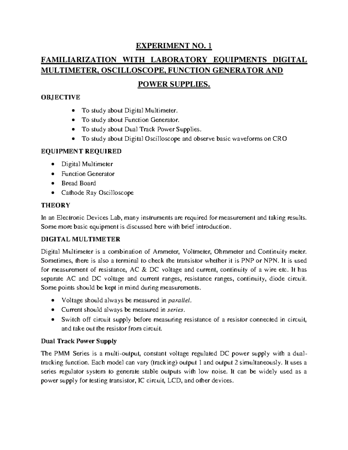 1588477300 Lab 1 Introduction To Lab Equipment Experiment No 1 Familiarization With 2052